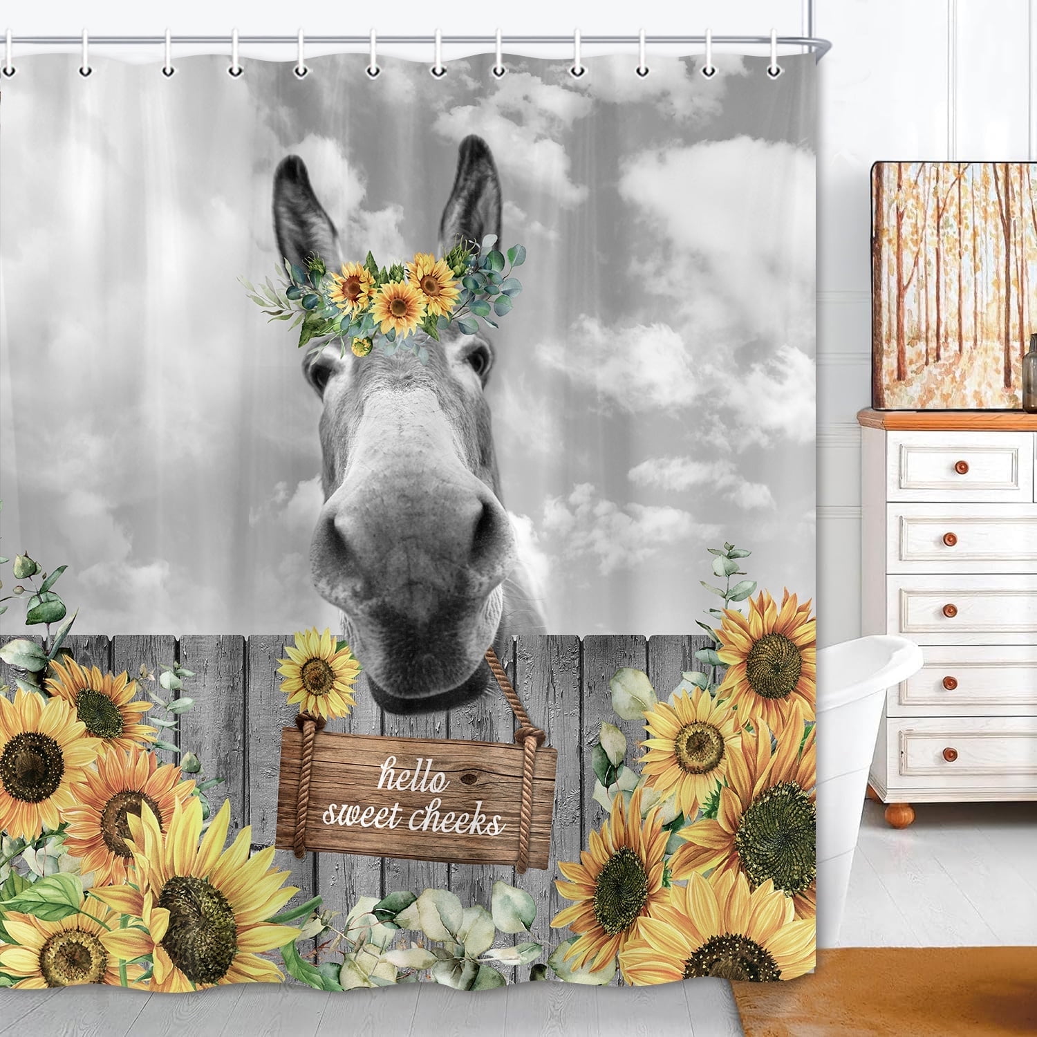 DTEKOJ Rustic Farmhouse Bathroom Curtains, Funny Donkey Shower Curtains ...