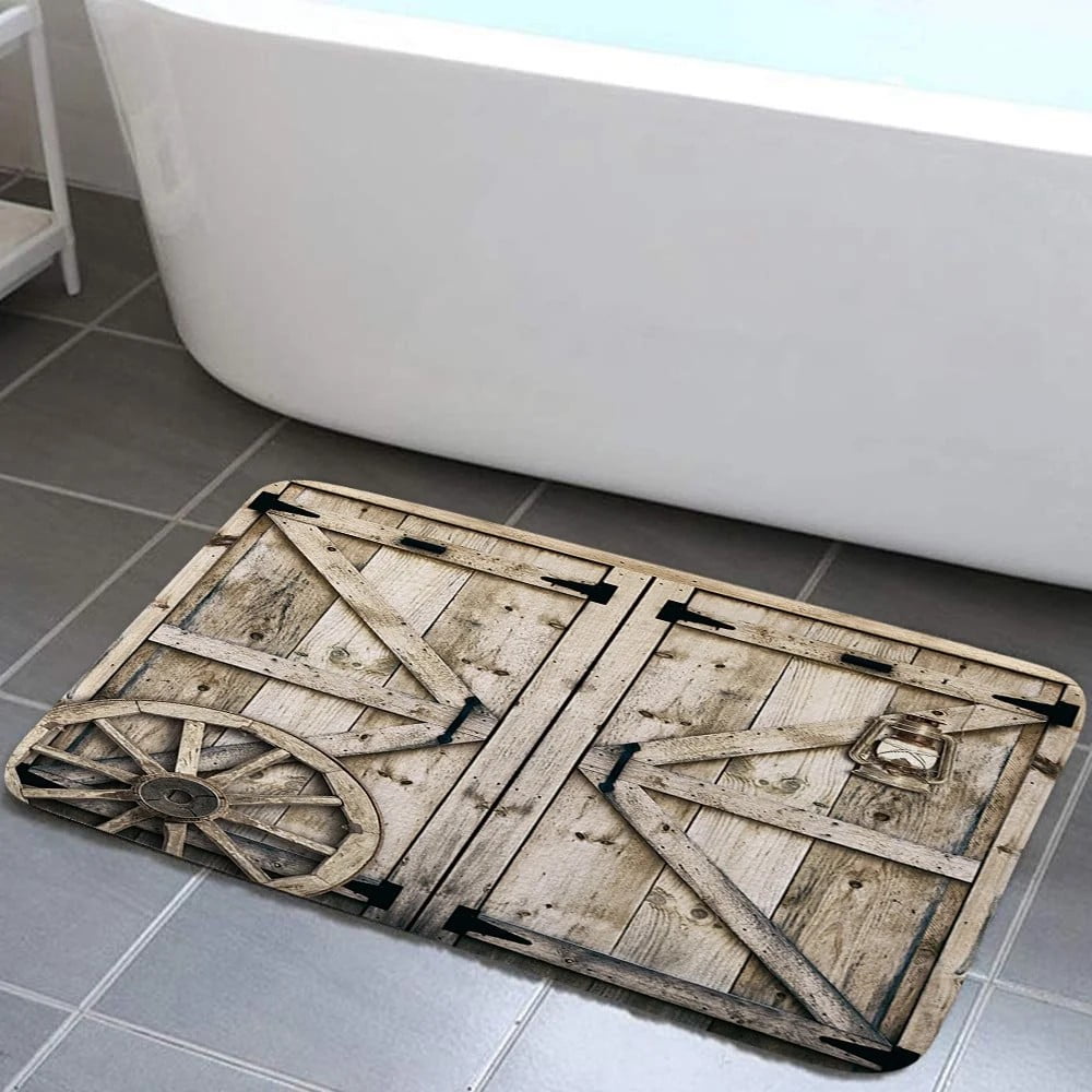 Rustic Farmhouse Bathroom Rugs Vintage Country Wooden Barn Door Bath ...