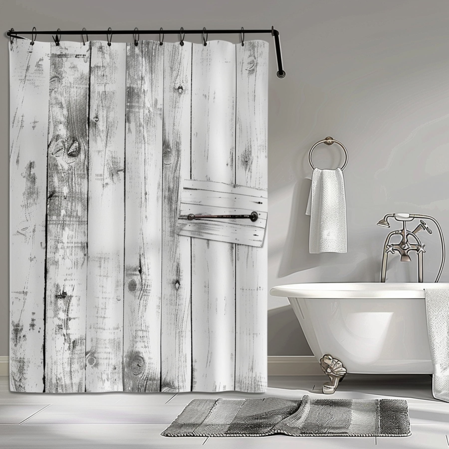 Rustic Farmhouse Bathroom Set: Grey Wood Texture Curtain Modern Country ...