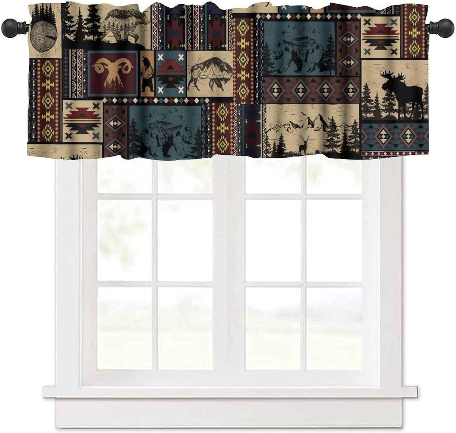 Rustic Farmhouse Bear Deer Valances,Retro Rustic Style Valance ...