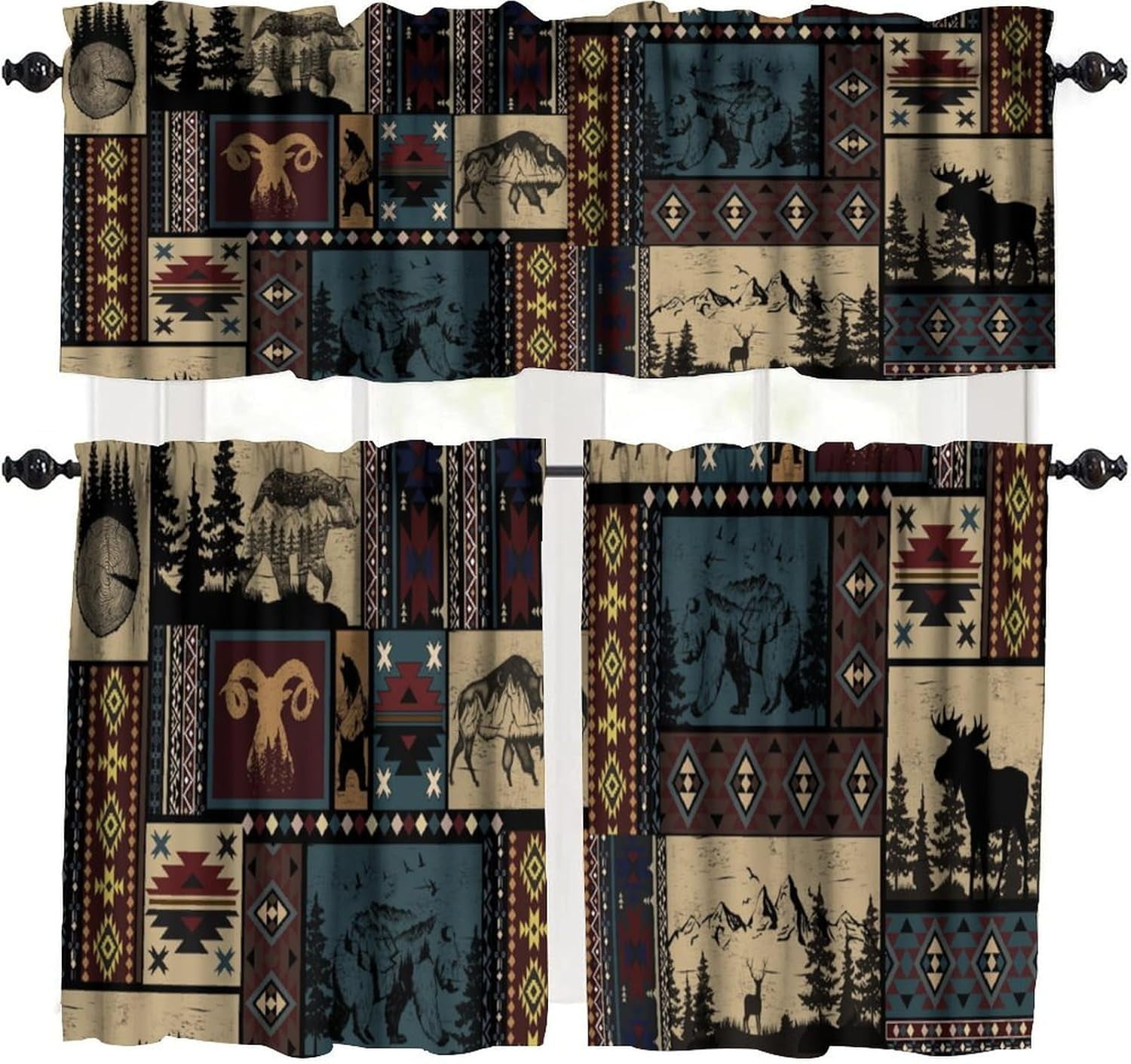 Rustic Farmhouse Bear Deer Valances,Retro Rustic Style Valance ...