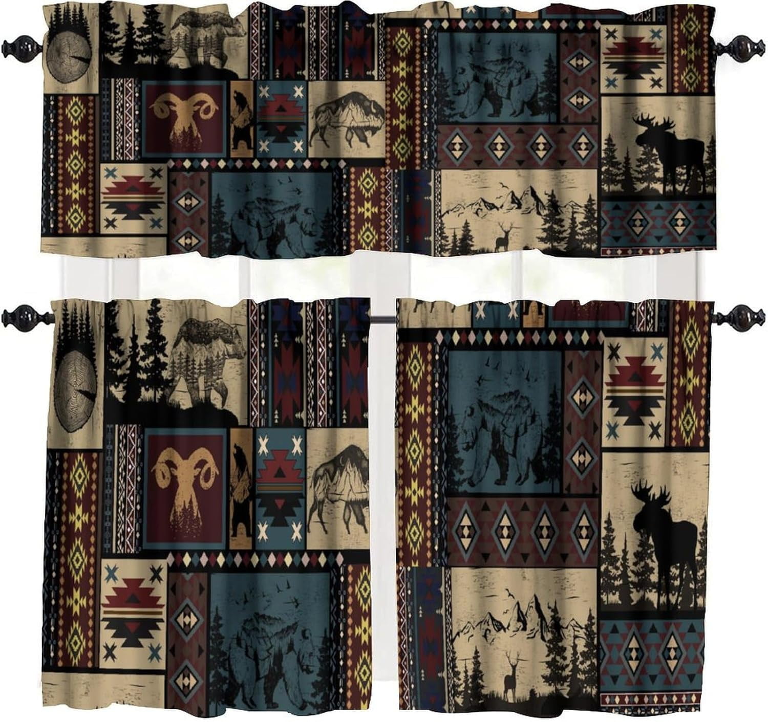 Rustic Farmhouse Bear Deer Valances,Retro Rustic Style Valance ...