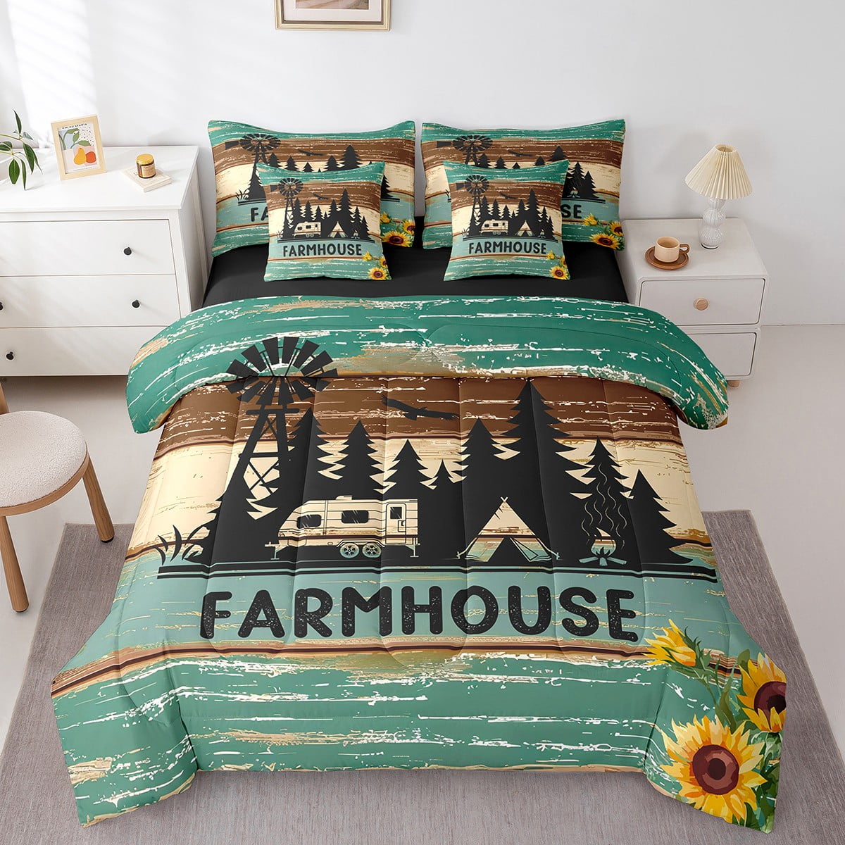 Rustic Farmhouse Bed in a Bag 7 Pieces Happy Camping Camper Bedding Set ...