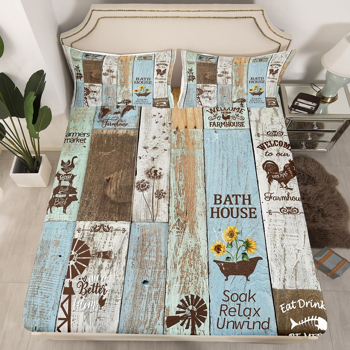 Rustic Farmhouse Bed Sheets Full, Windmill Fitted Sheet For Kids Boys ...