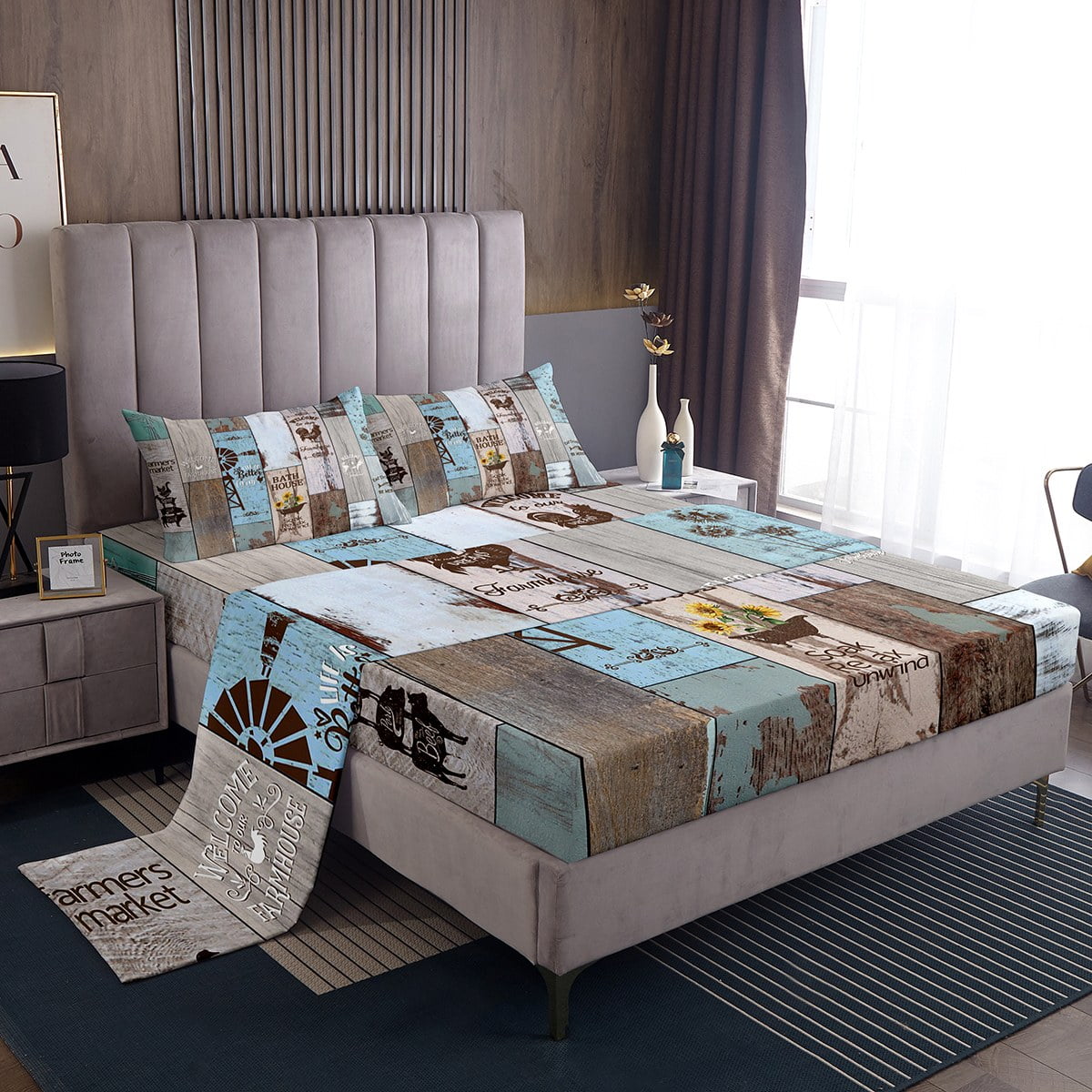Rustic Farmhouse Bed Sheets Set Cabin Decor, Retro Windmill Decor Sheet ...
