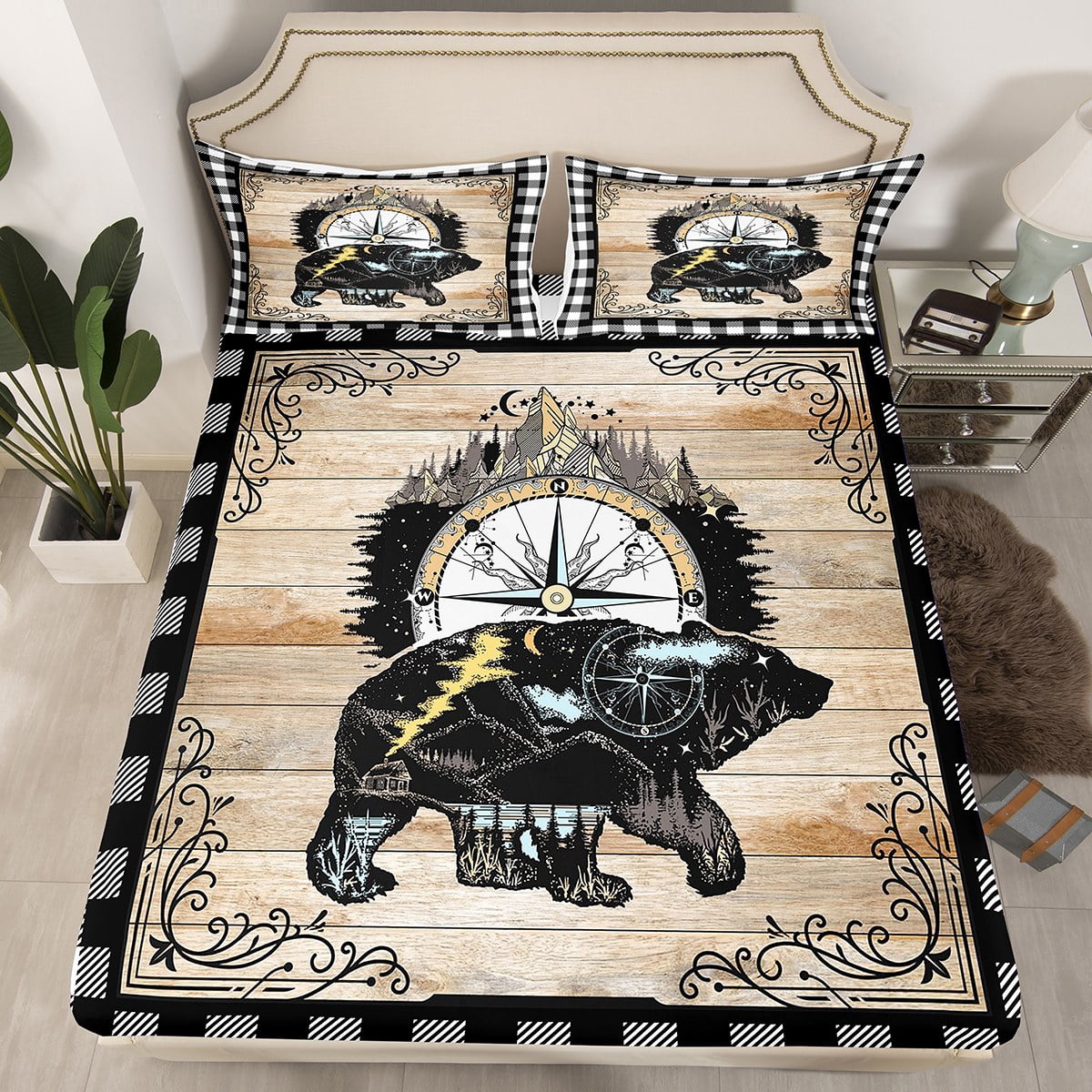 Rustic Farmhouse Bed Sheets Youth Teenagers, Twin Size Hunting Bear ...