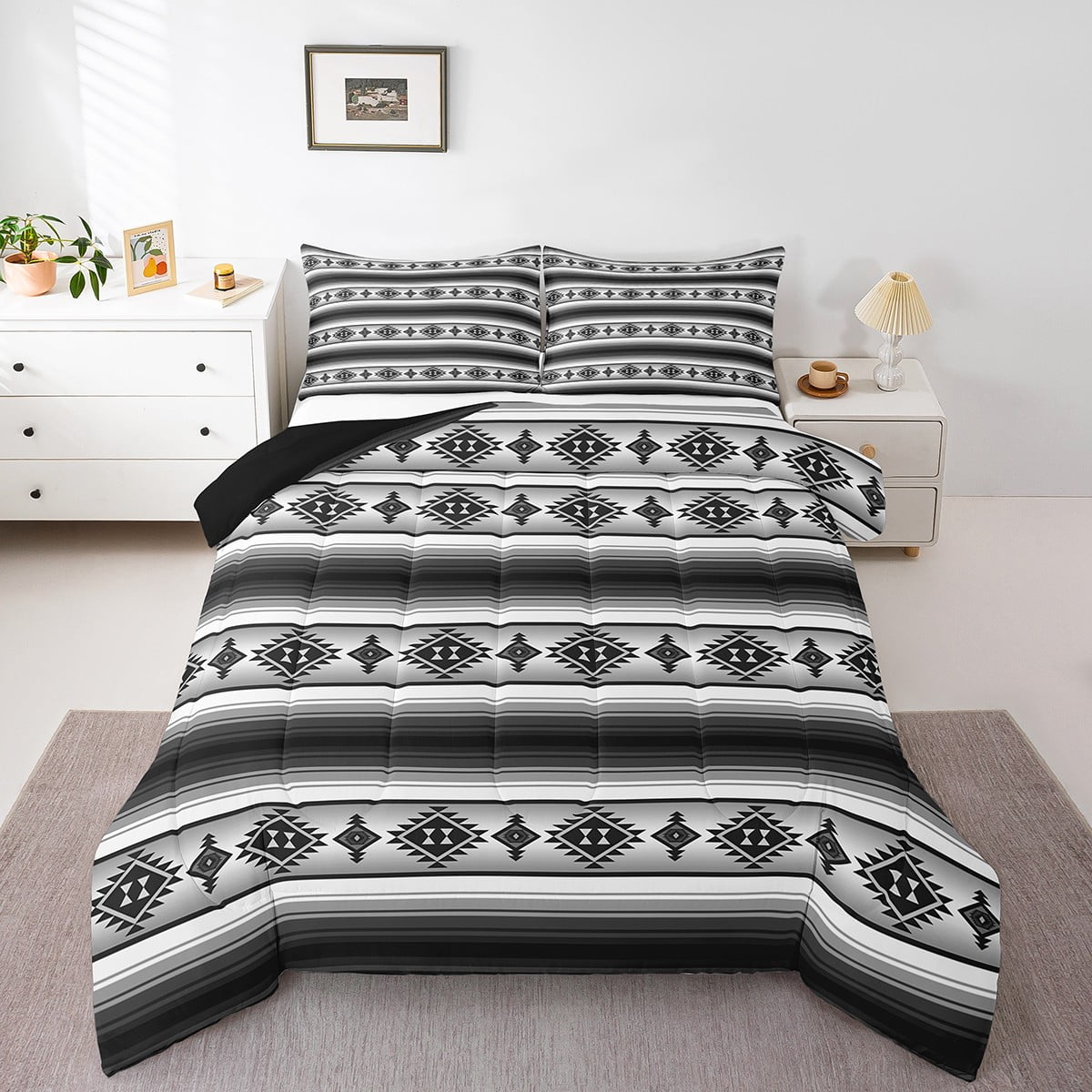 Rustic Farmhouse Bedding Comforter Sets King Boho Stripes Aztec Bedding ...