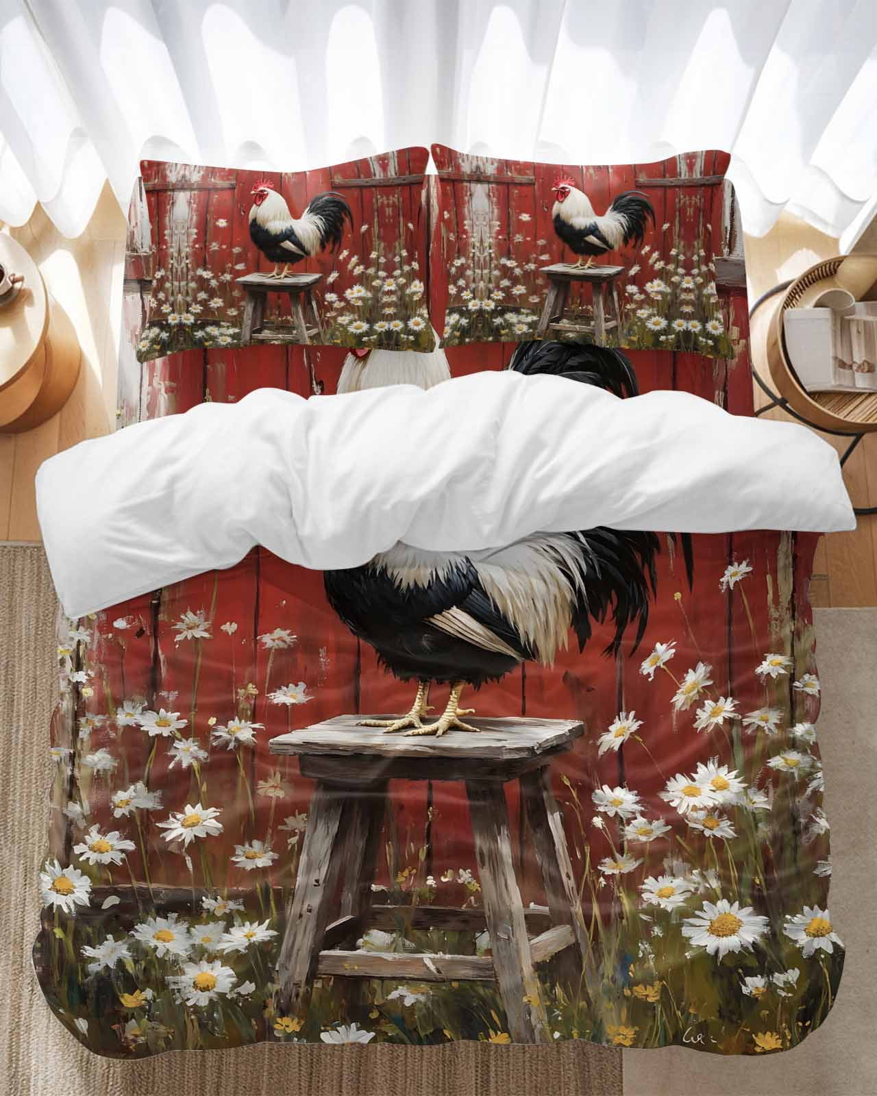 Rustic Farmhouse Bedding Duvet Cover Set Full Size 4 Pieces Rustic Red ...