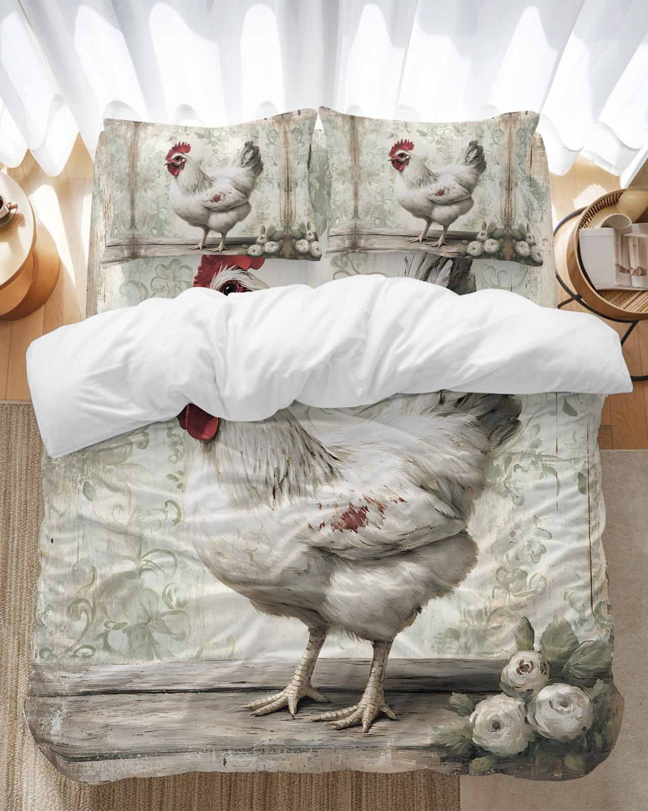 Rustic Farmhouse Bedding Duvet Cover Set Queen Size 4 Pieces Brocade ...