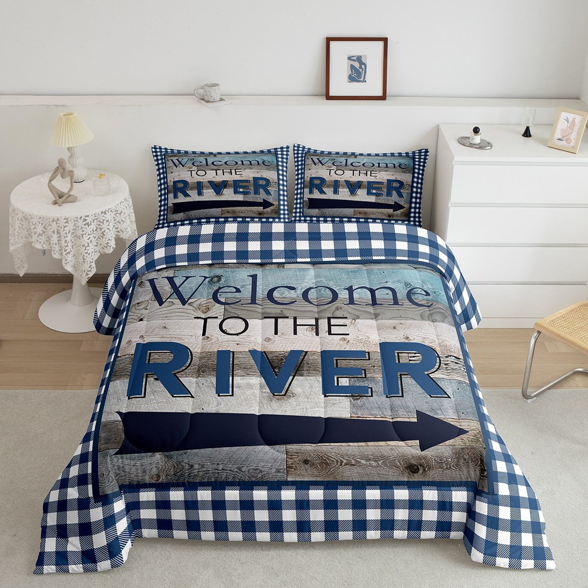Rustic Farmhouse Bedding Set Full River House Comforter Set, Geometric ...