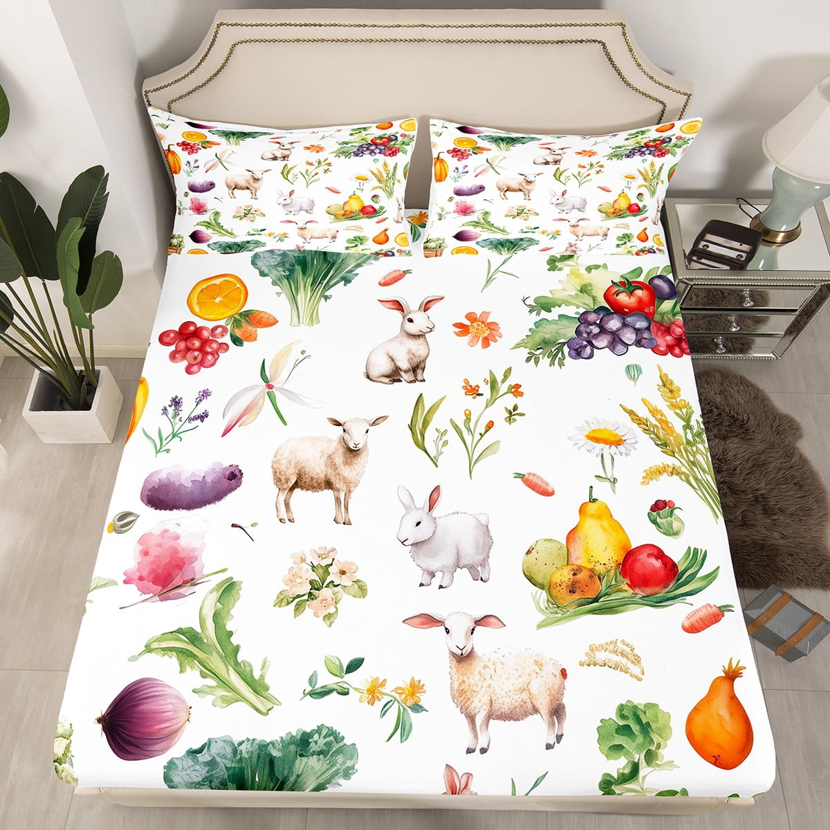 Rustic Farmhouse Bedding Set,Rabbit Sheep Animal Fitted Sheet Twin Size ...