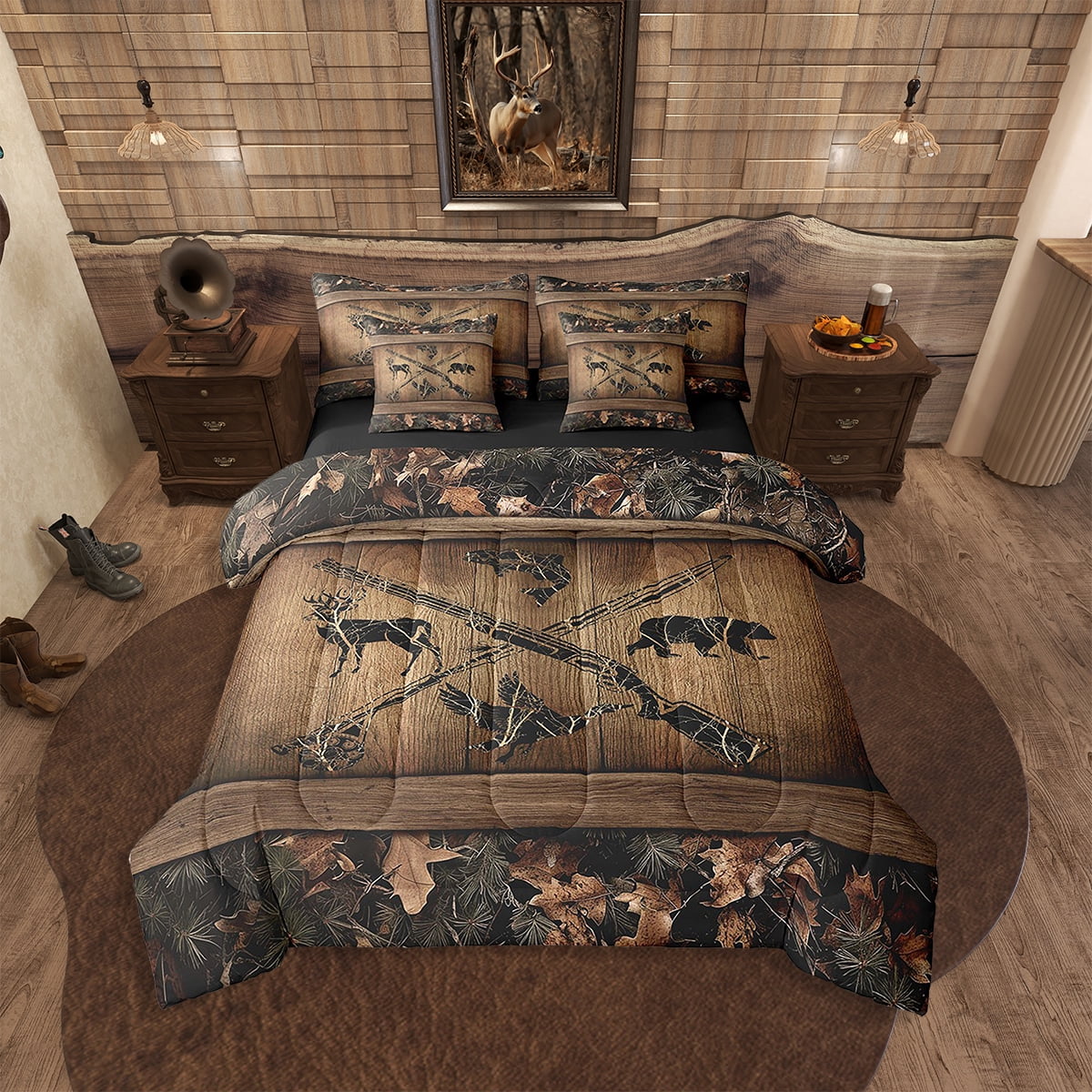 Rustic Farmhouse Bedding Sets 7 Piece Retro Camo Cabin Lodge Comforter Set Queen Hunting And ...