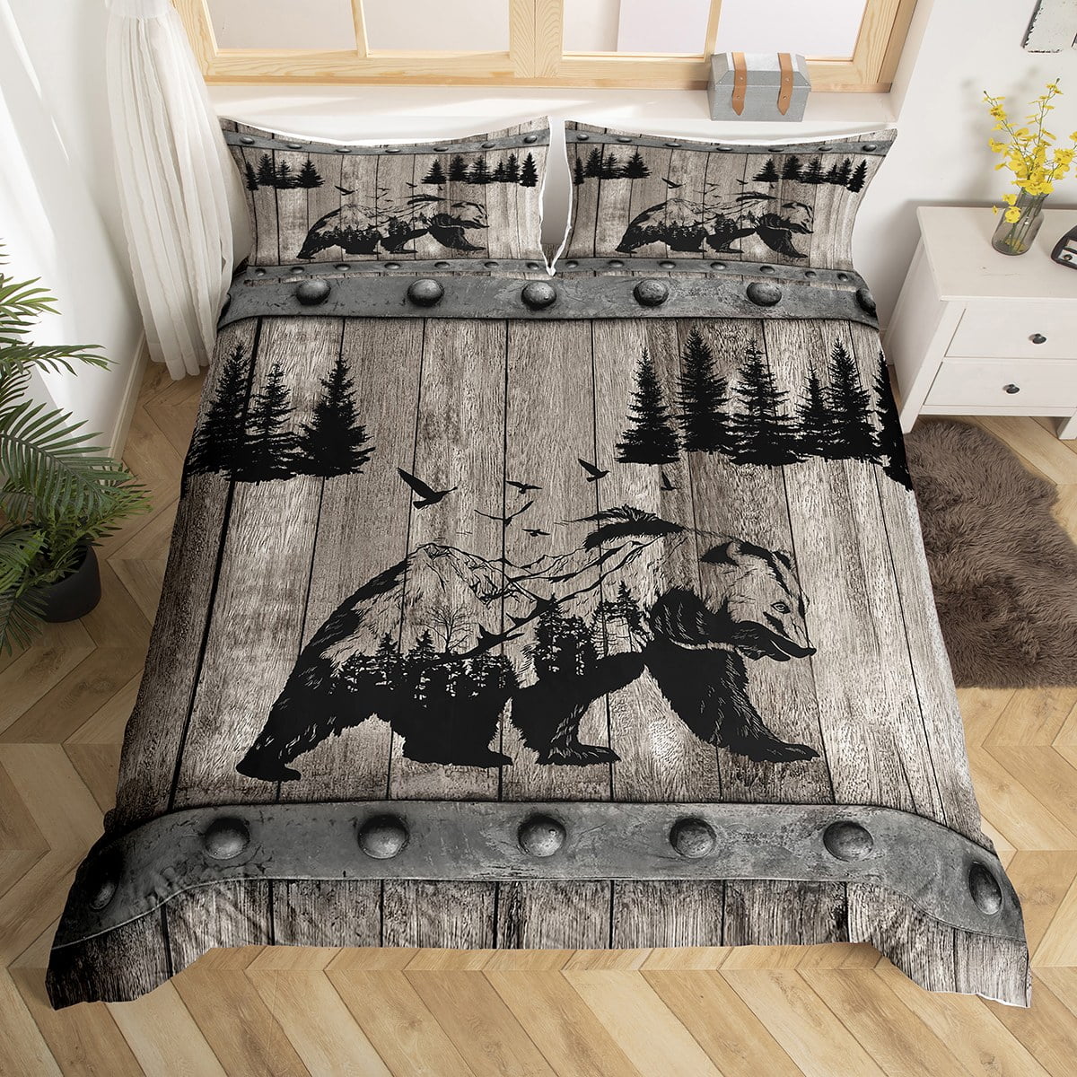 Rustic Farmhouse Bedding Sets Full Woodland Wildlife Bear Comforter ...