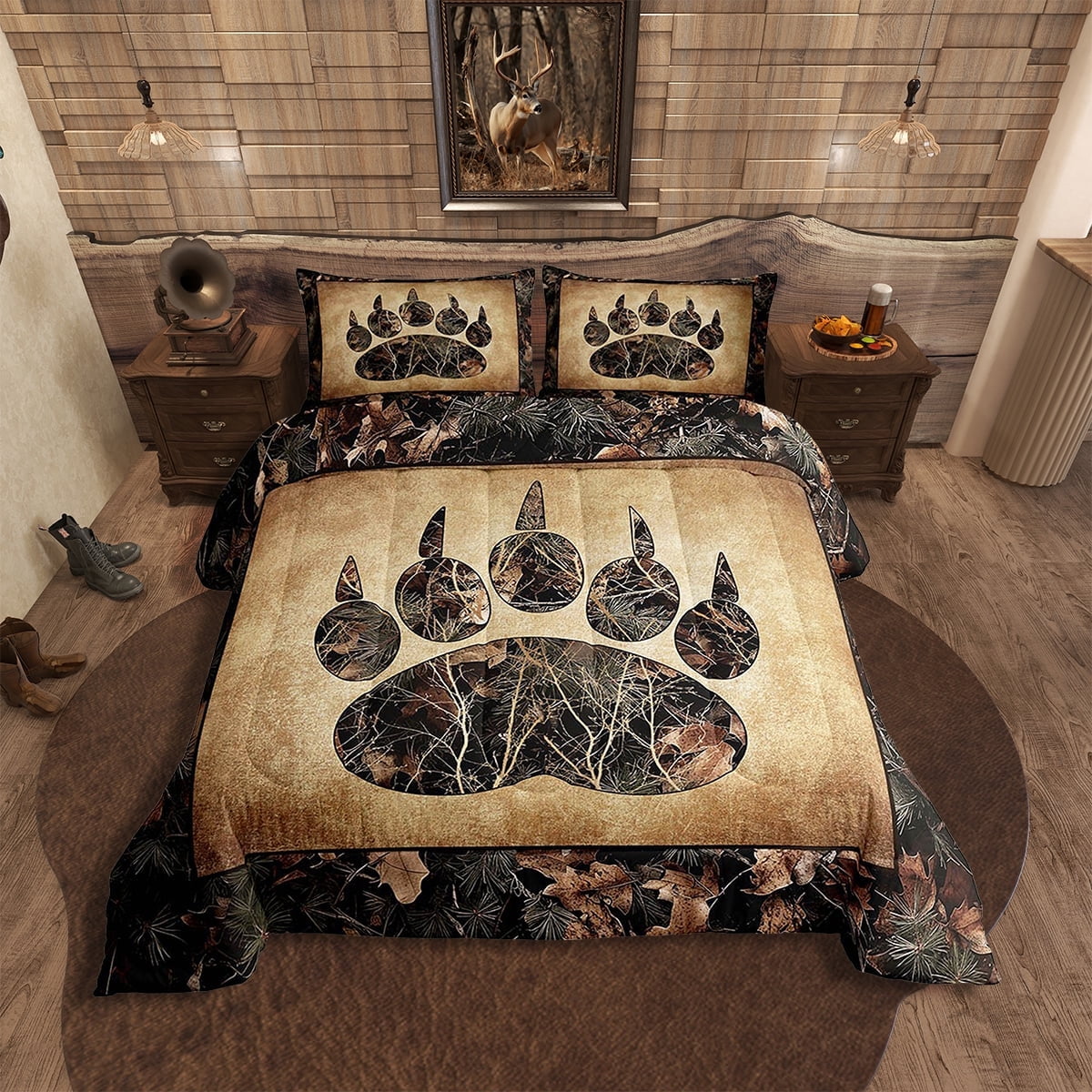 Rustic Farmhouse Bedding Sets Queen Camo Bear Paw Comforter Set Woodland Hunting Camouflage ...
