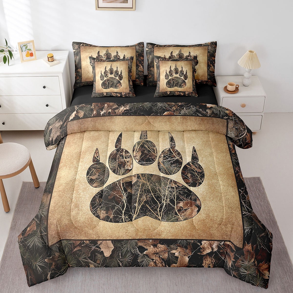Rustic Farmhouse Bedding Sets Twin 7 Piece Camo Bear Paw Comforter Set ...