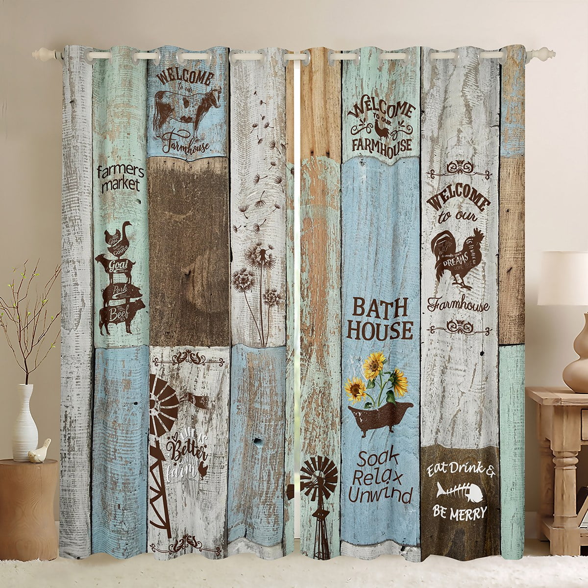 Rustic Farmhouse 30%-50% Blackout Curtains 38"Wx54"L, Windmill Curtains ...