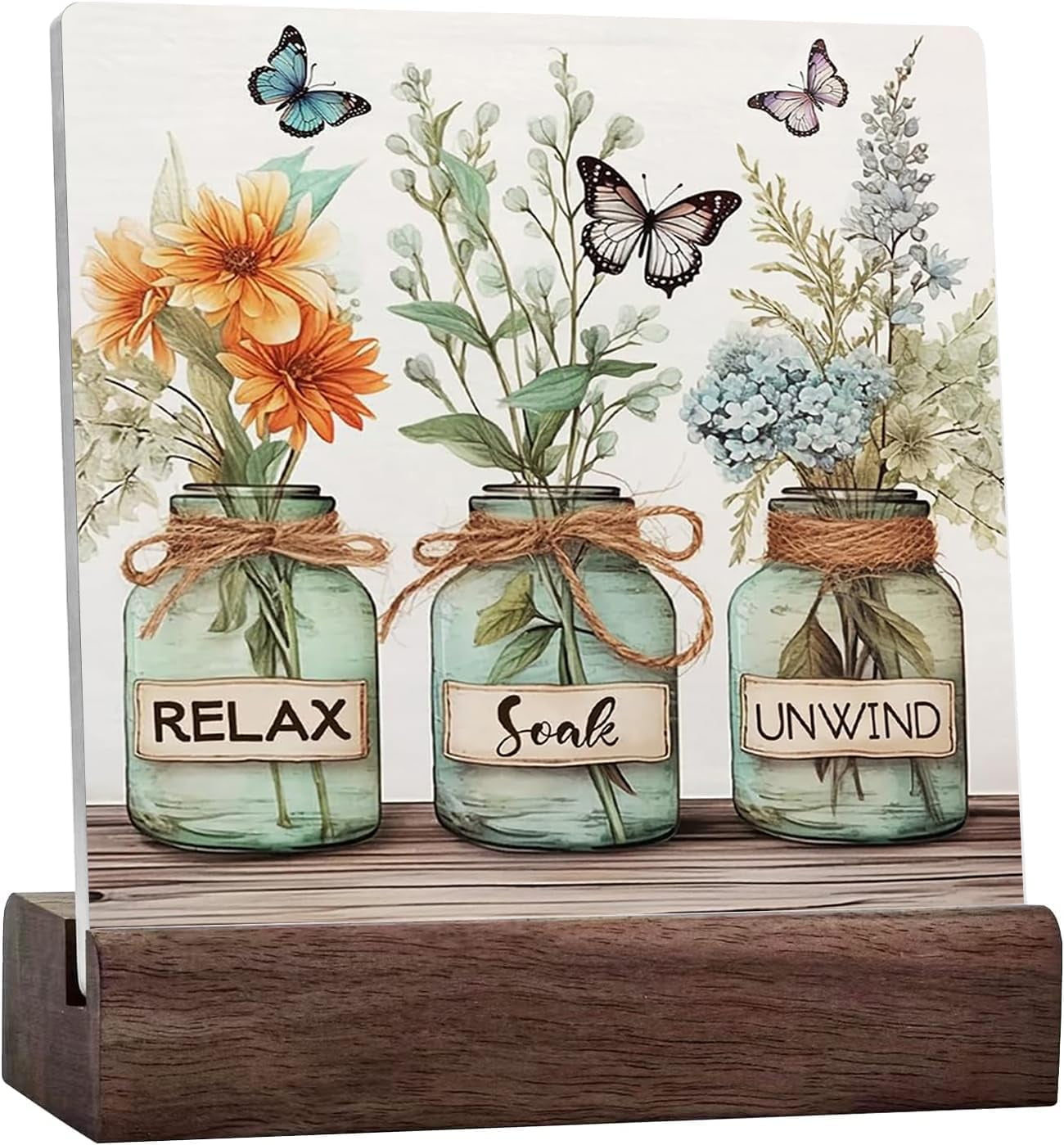 Rustic Farmhouse Botanical Butterfly Desk Decor Spring Cute Ceramic ...