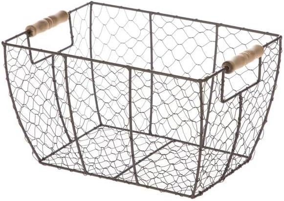 Rustic Farmhouse Brown Wire Basket with Wooden Handles - Vintage ...