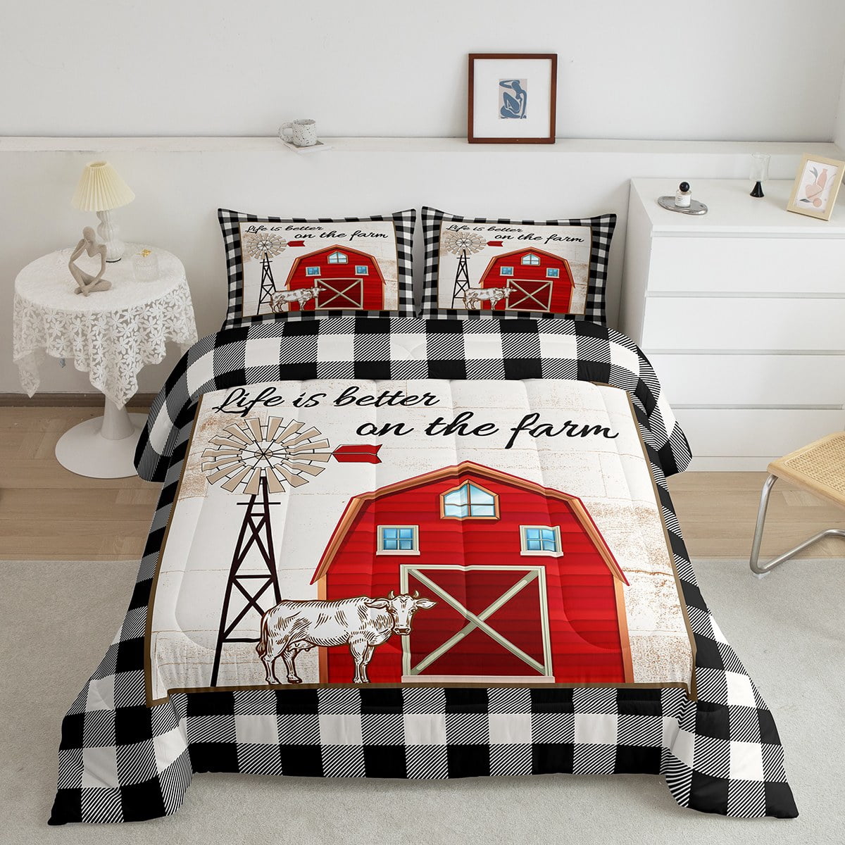 Rustic Farmhouse Cabin Comforter Set Queen Size, Country Windmill ...