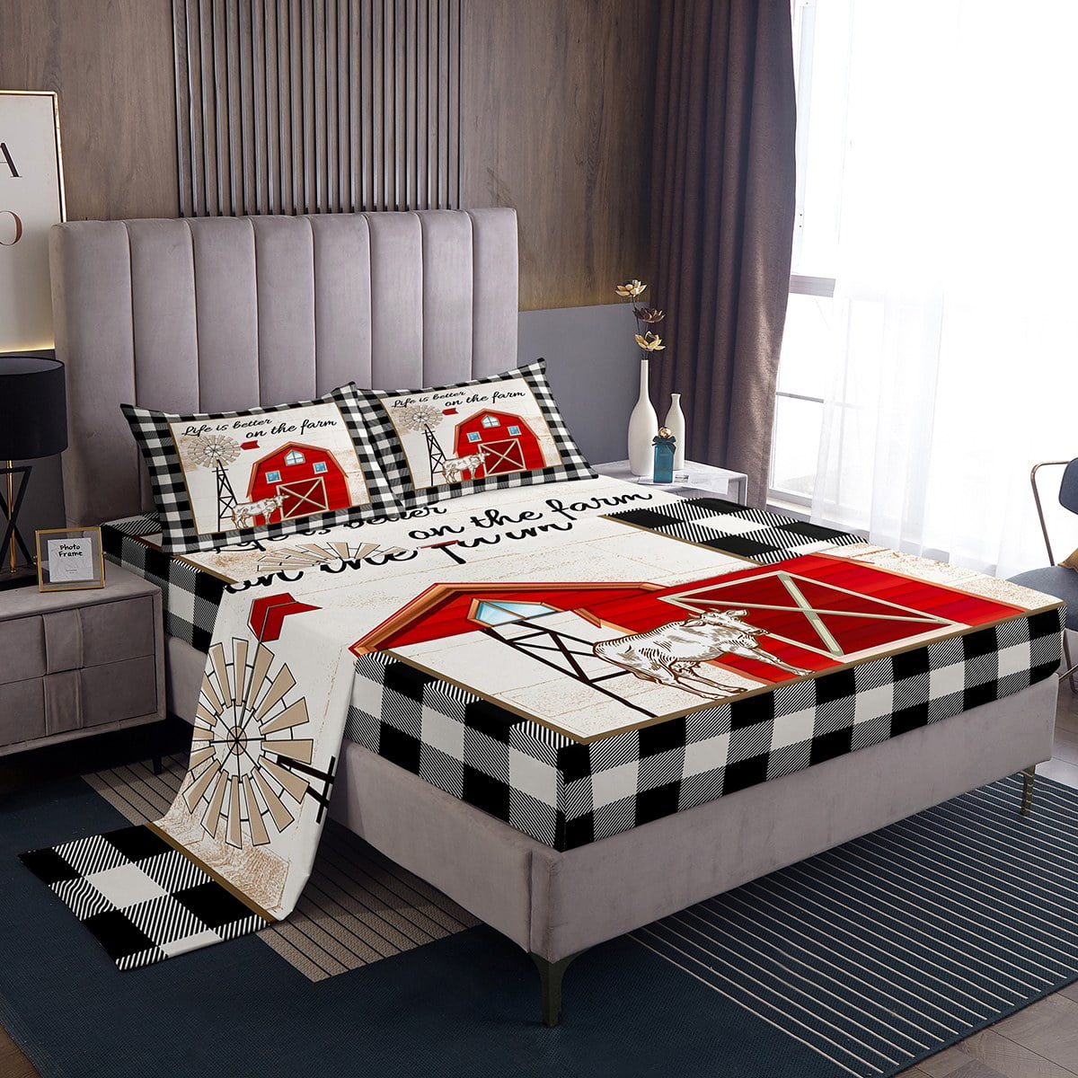 Rustic Farmhouse Cabin Sheets King Size, Country Windmill Bed Sheets ...