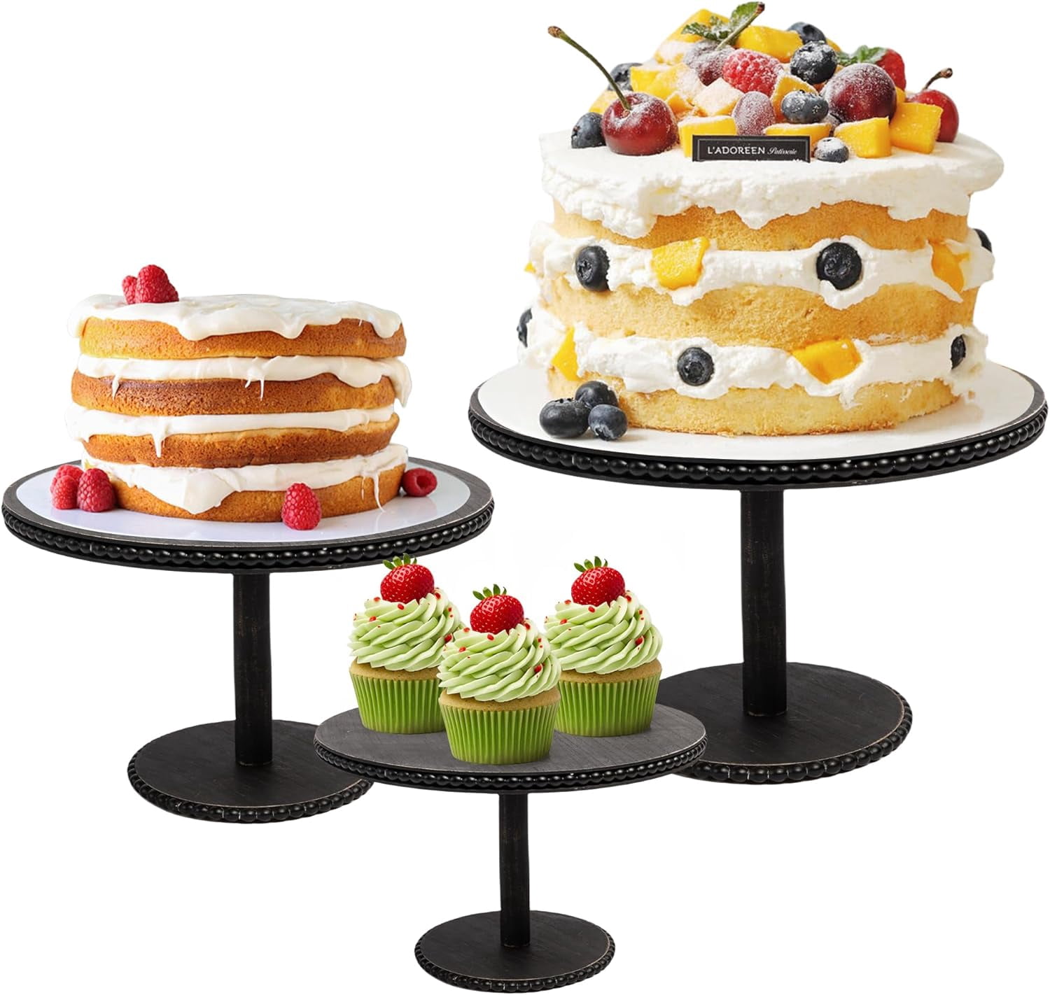 Rustic Farmhouse Cake Stand, Decorative Wooden Beaded Cake and Cupcake ...