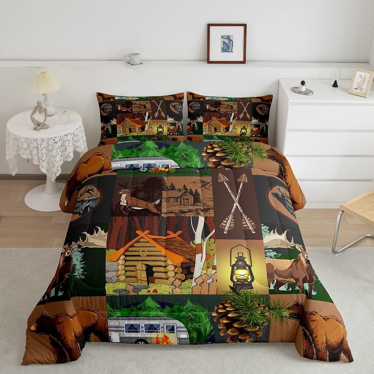 Rustic Farmhouse Camping Bedding Set for Adults Men Retro Camper Car ...