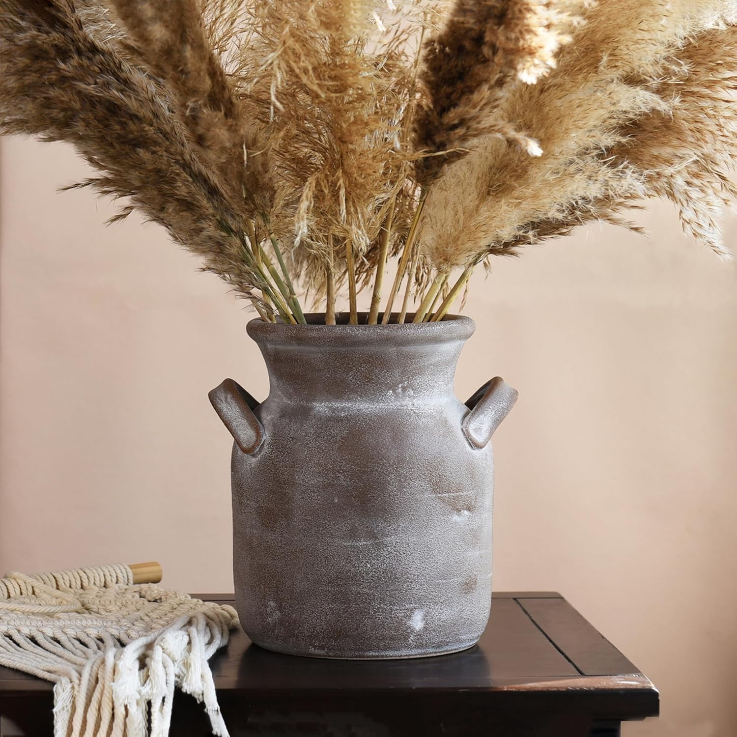 "Rustic Farmhouse Ceramic Vase – Distressed White Boho Flower Vase for ...