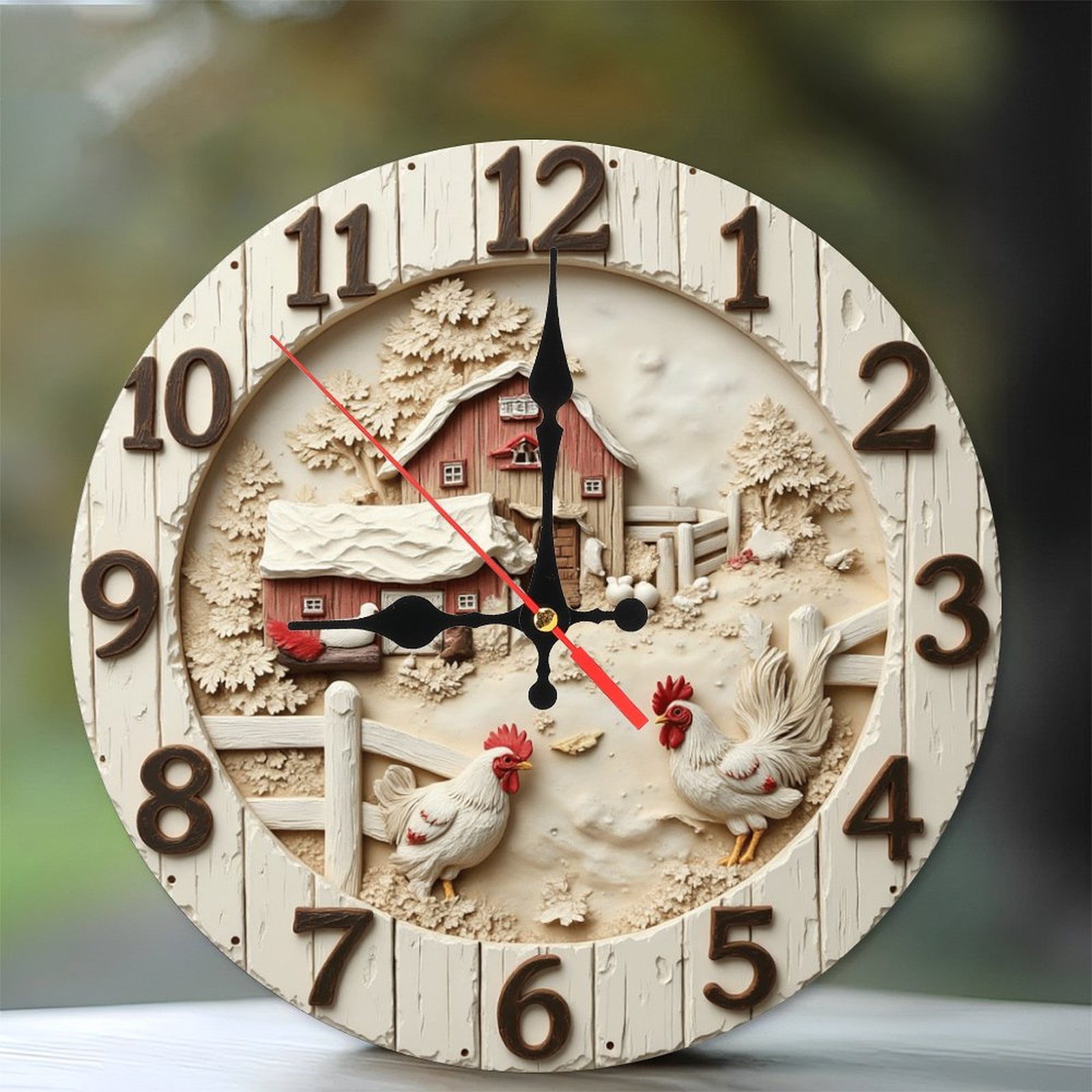 Rustic Farmhouse Chicken Wall Clock 2D Relief Decor 10-Inch Silent ...