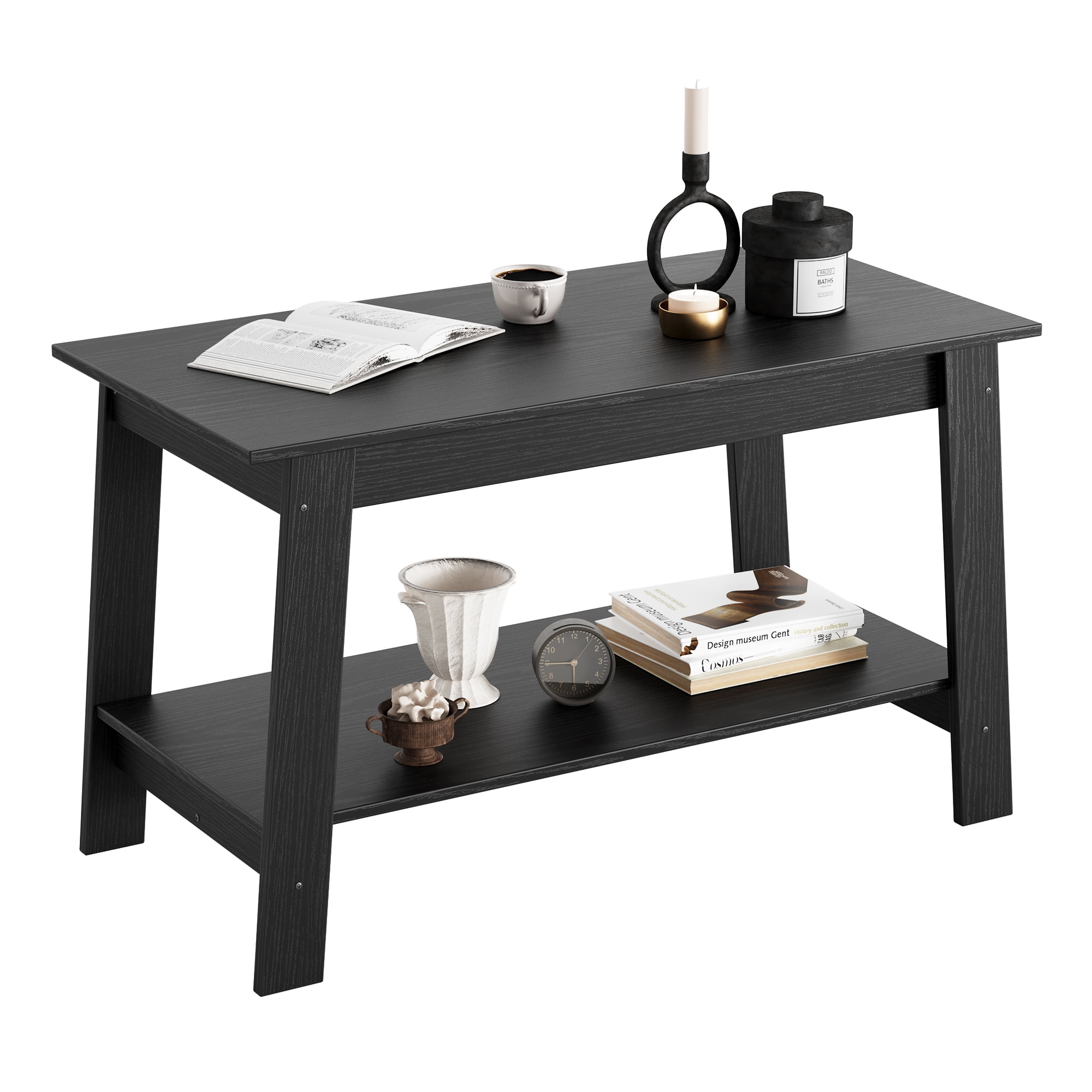 Rustic Farmhouse Coffee Table, 2-Tier Rectangle Center Table for Living ...