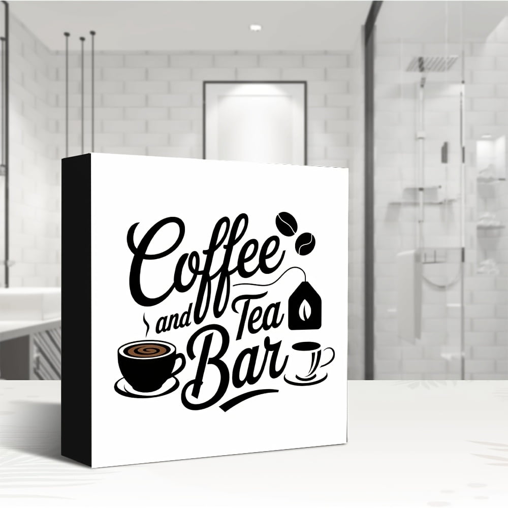 Rustic Farmhouse Coffee & Tea Bar Sign - Charming 5x5 Inch Wooden Box ...
