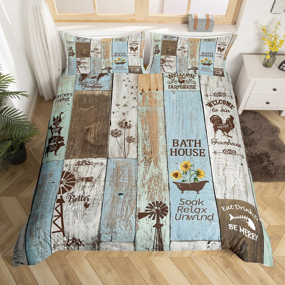 Rustic Farmhouse Comforter Cover Twin, Windmill Duvet Cover Women, Cow ...