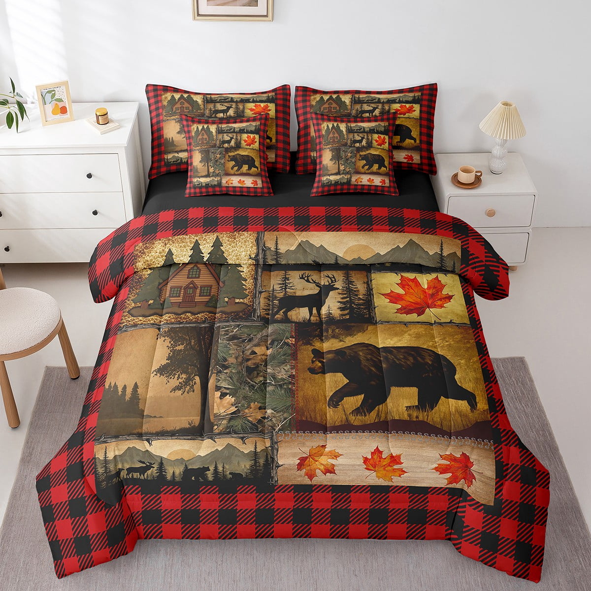 Rustic Farmhouse Comforter Set 7 Piece Queen,Retro Cabin Lodge Plaid ...