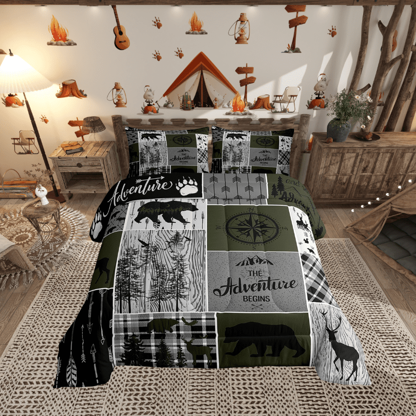 Rustic Farmhouse Comforter Set King, Hunting Bear Deer Bedding Cabin ...