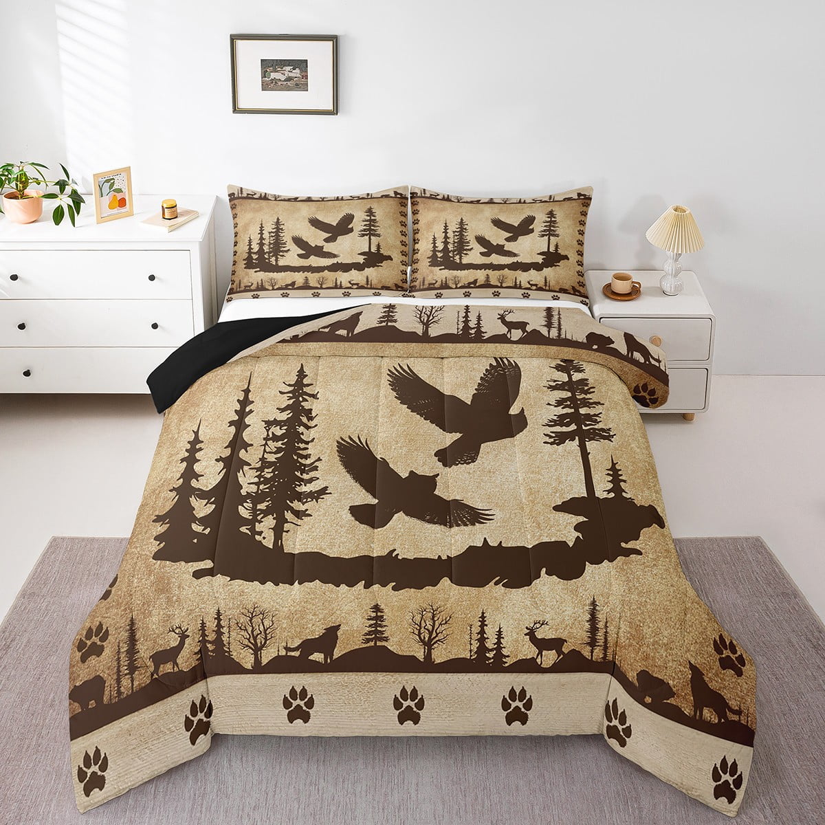 Rustic Farmhouse Comforter Set Queen,Retro Bird Cabin Bedding Set ...