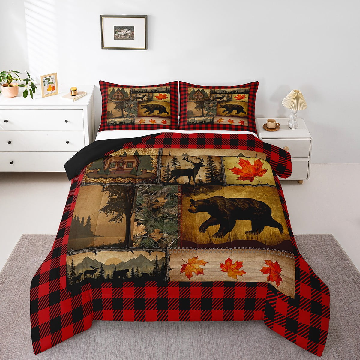 Rustic Farmhouse Comforter Set Toddler,Retro Cabin Lodge Plaid Bedding ...