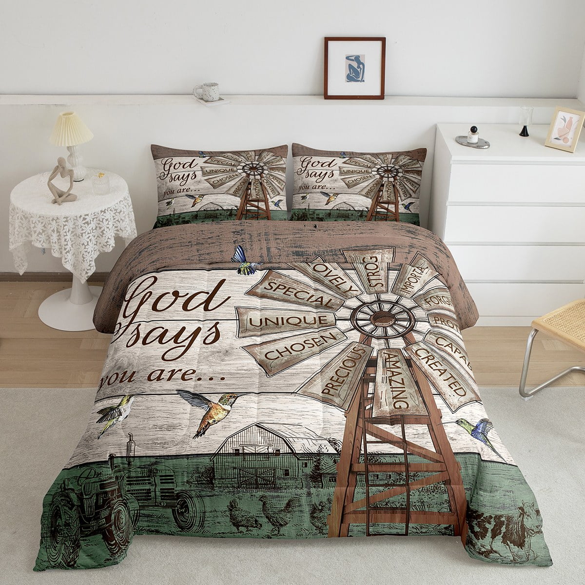 Rustic Farmhouse Comforter Set Twin Size, Vintage Country Windmill ...