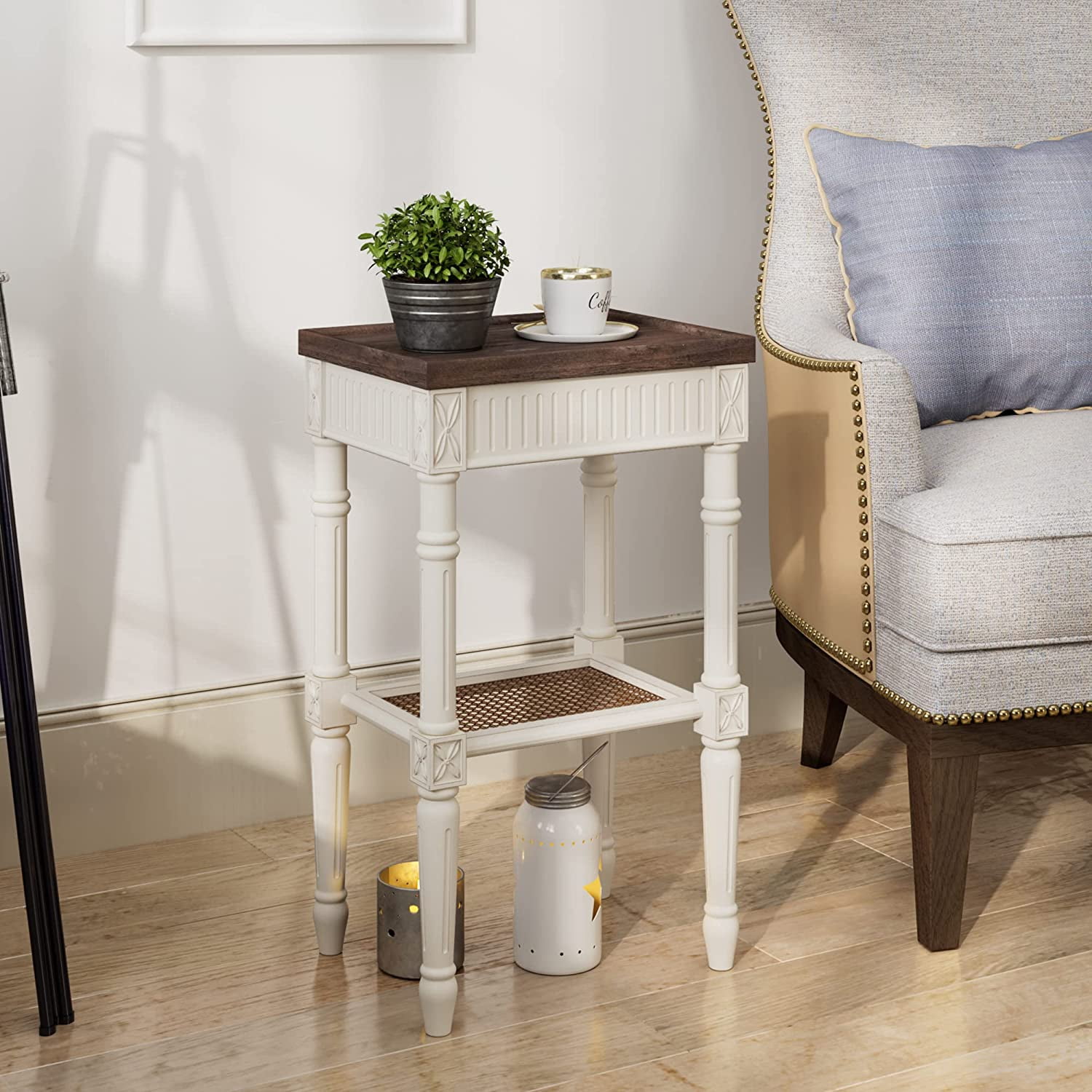 Rustic Farmhouse Cottagecore Accent End Table, Distressed Accent Side ...