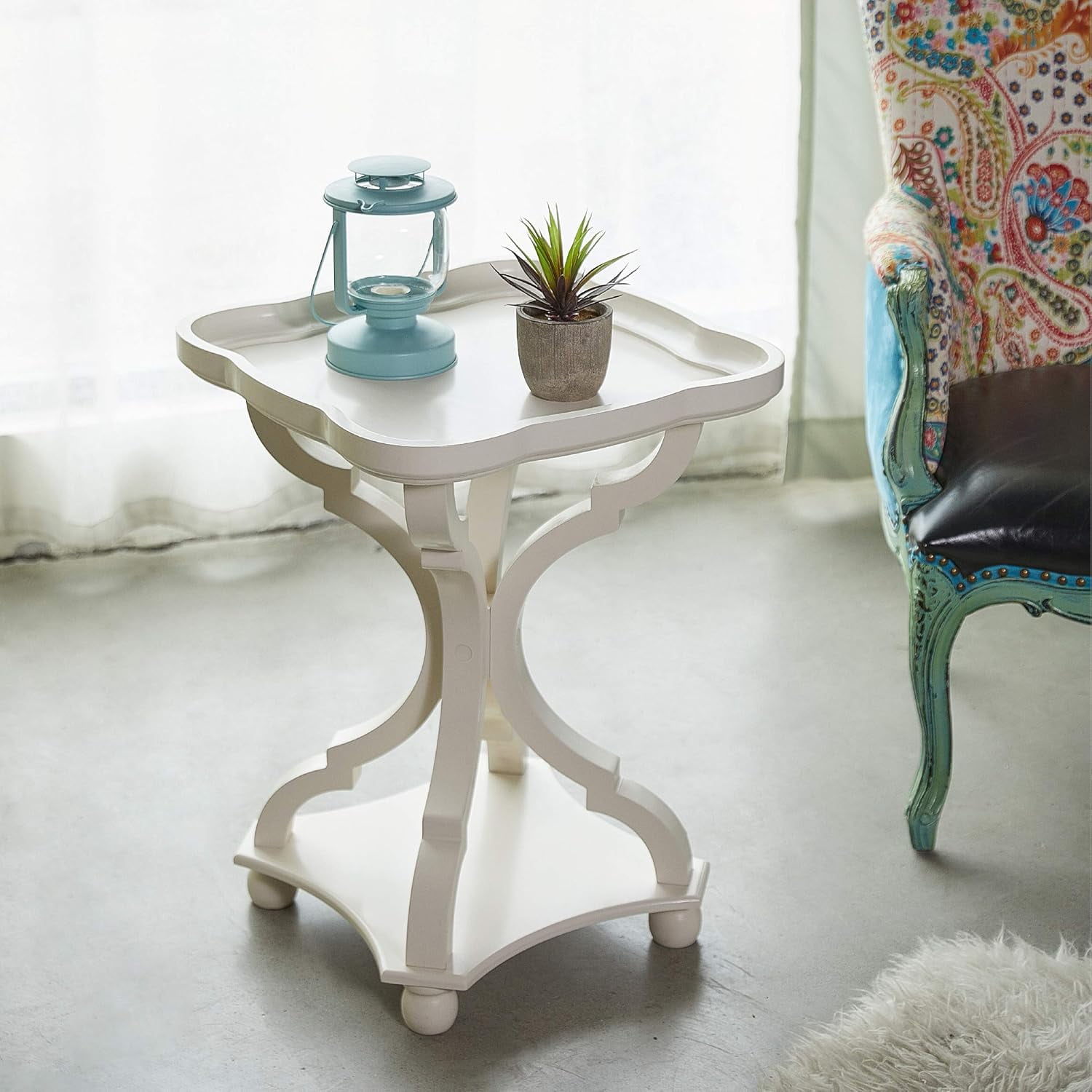 Rustic Farmhouse Cottagecore Accent End Table, Natural Tray Top Side ...
