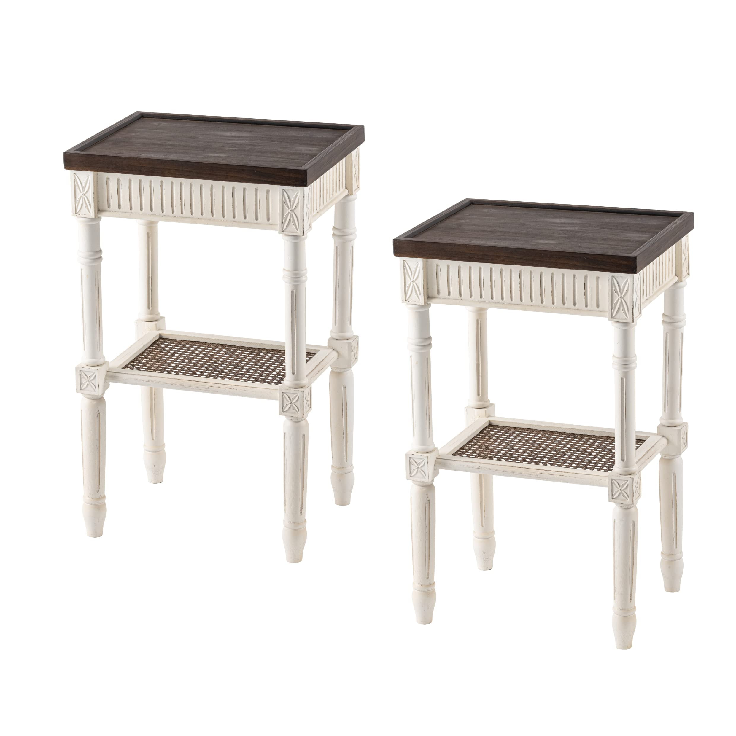 Rustic Farmhouse Cottagecore Accent End Table Set of 2, Distressed ...