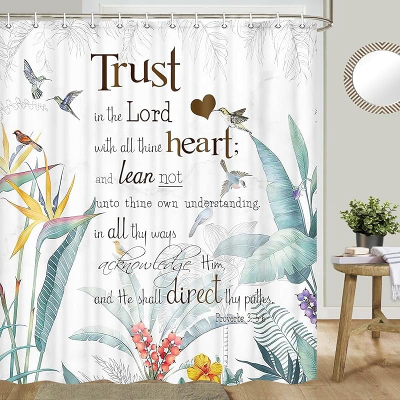 Rustic Farmhouse Cotton Flowers Shower Curtain, Christian Cross Bible ...