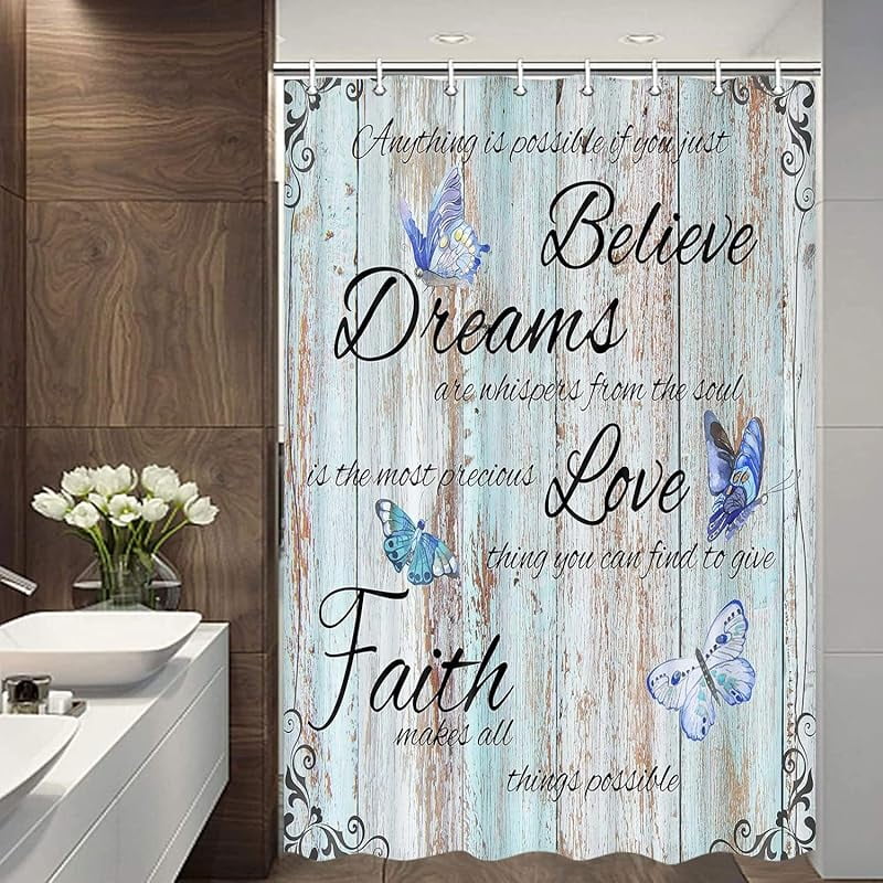 Rustic Farmhouse Cotton Flowers Shower Curtain, Christian Cross Bible ...