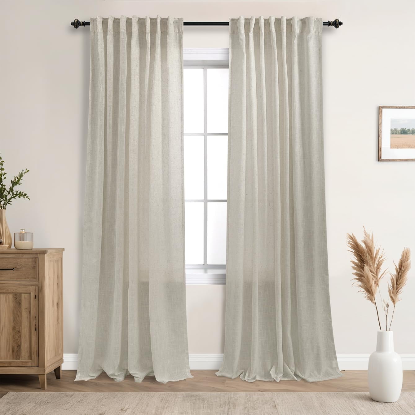 Rustic Farmhouse Country Style Tan Curtains, 84 Inches Long, Semi Sheer ...