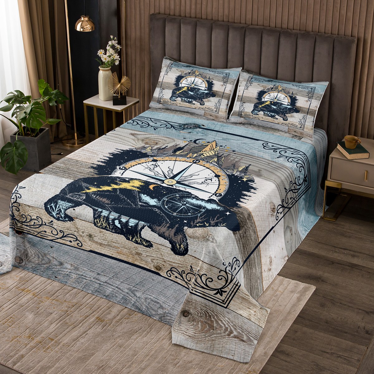 Rustic Farmhouse Coverlet Set King Size, Hunting Bear Quilt Set ...