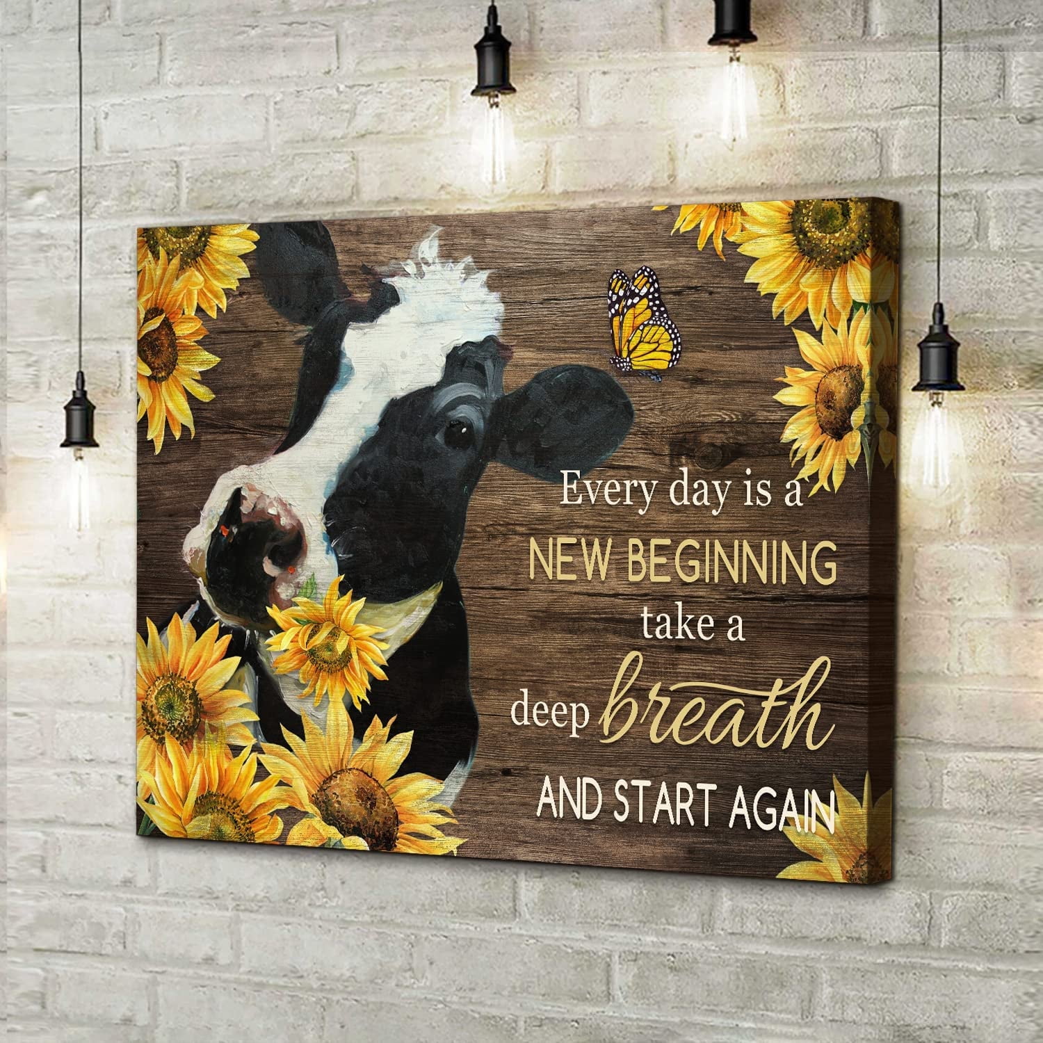 Rustic Farmhouse Cow Prints Wall Art Sunflower Picture Print on Wood ...