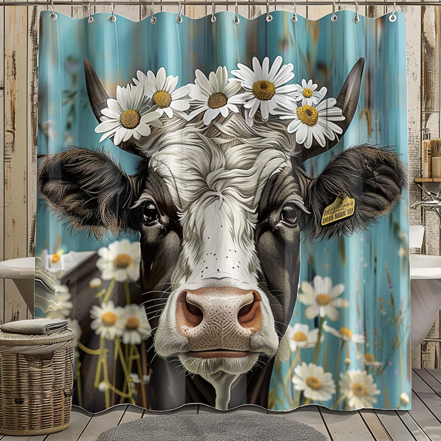 Rustic Farmhouse Cow Shower Curtain Set Black and White Cow with ...