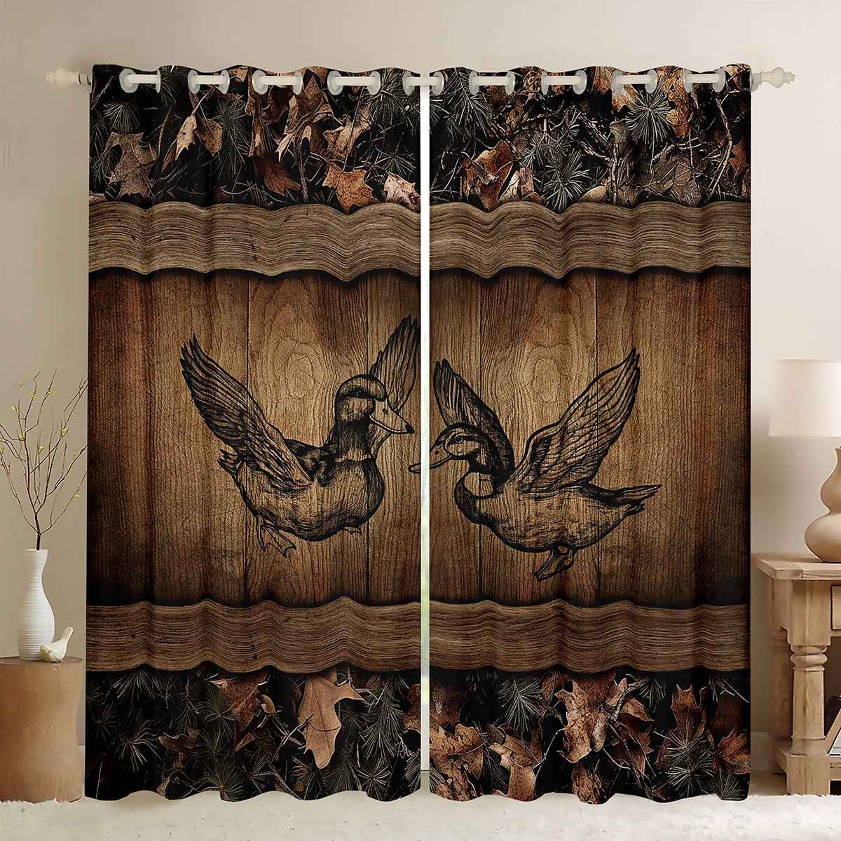 Rustic Farmhouse Curtains 42"Wx90"L Tree Branches Camo Cabin Window ...