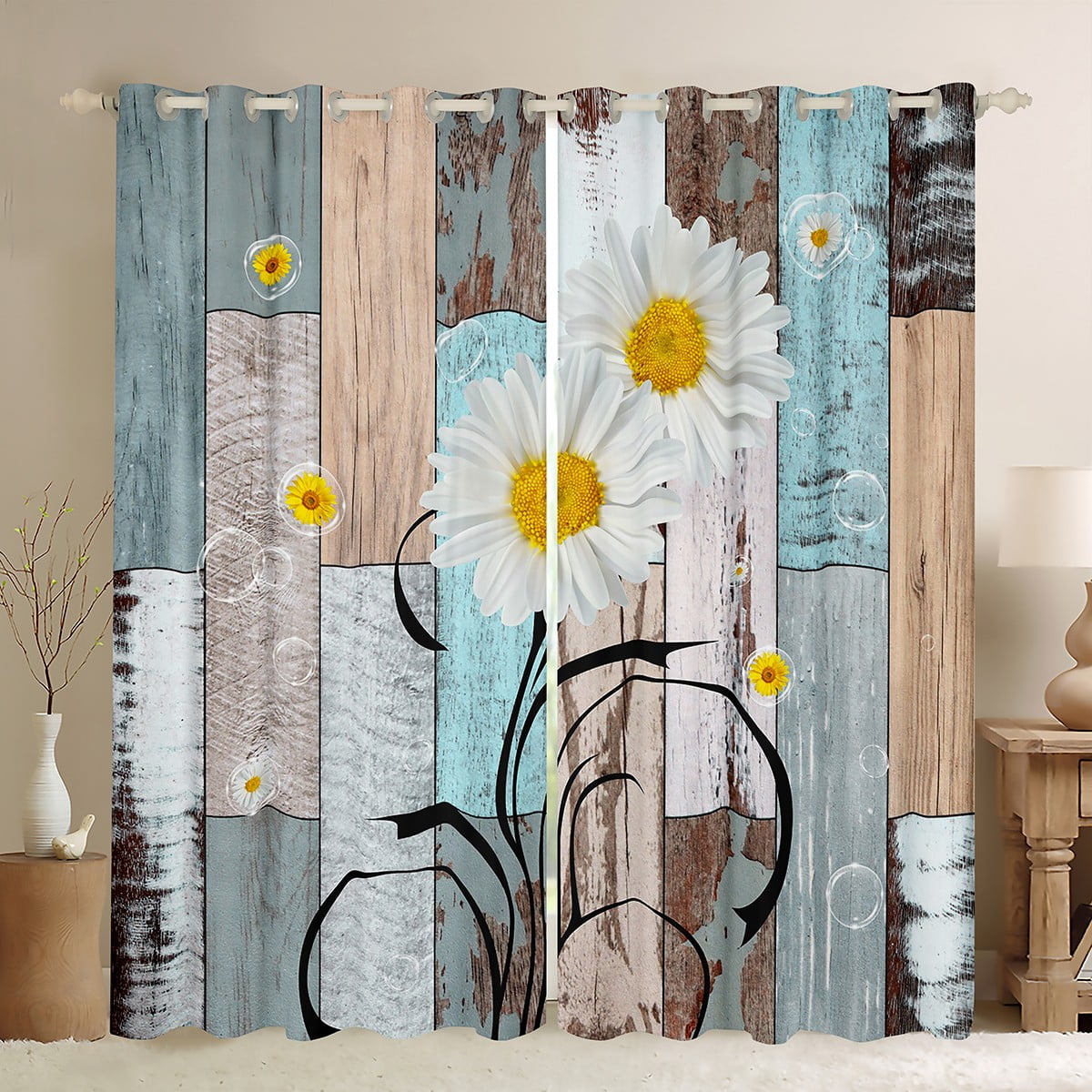 Rustic Farmhouse Curtains Daisy Flower 30%-50% Blackout Curtains ...