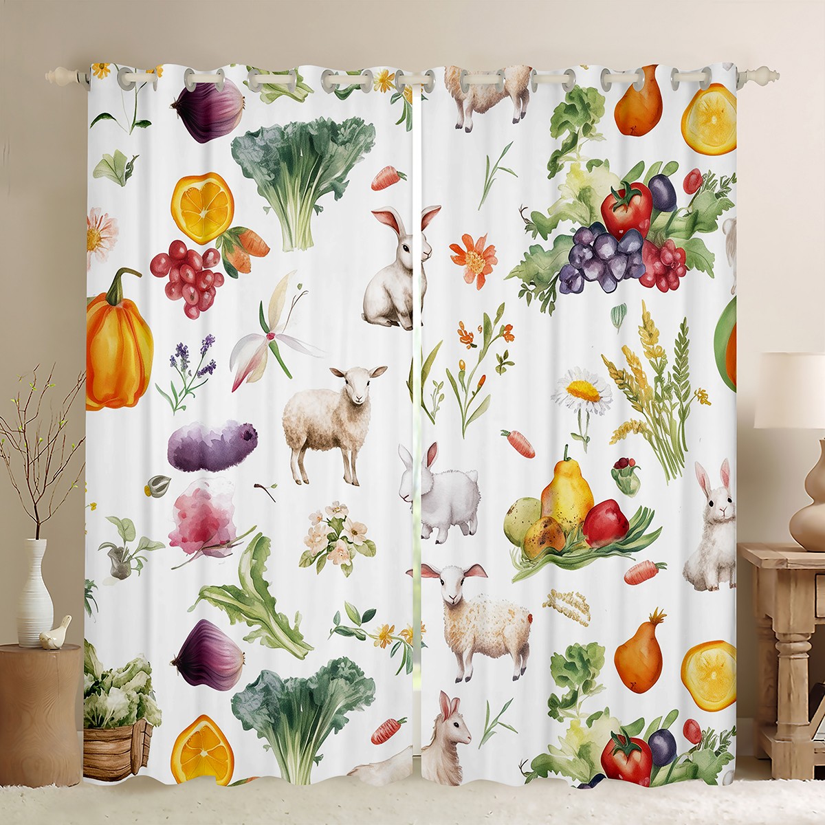 Rustic Farmhouse Curtains & Drapes,Rabbit Sheep Animal 30%-50% Blackout ...