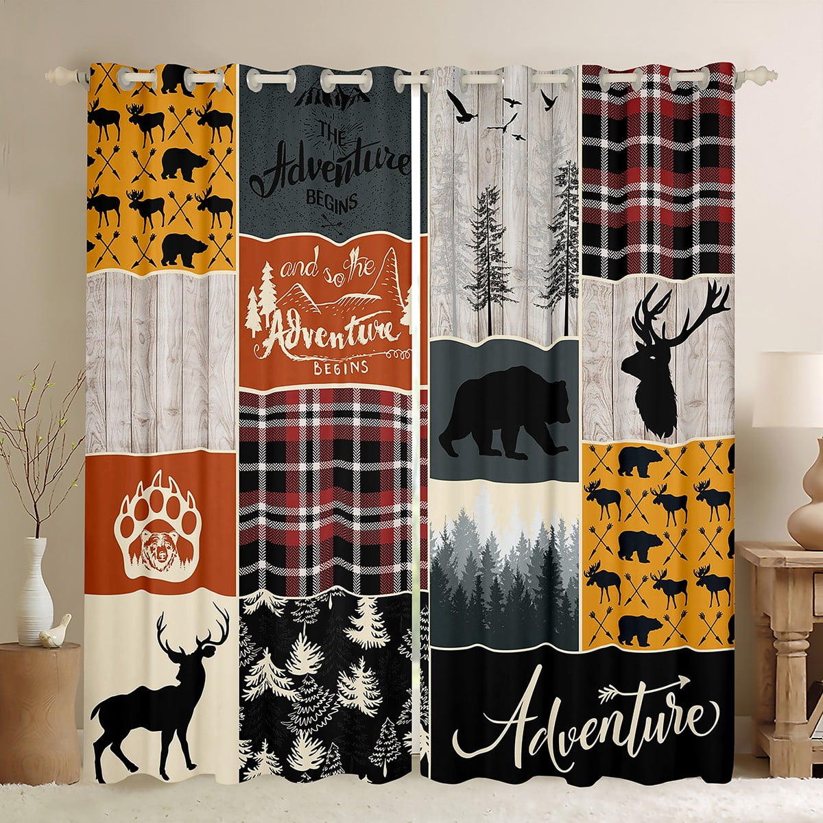 Rustic Farmhouse Curtains & Drapes, Retro Cabin Lodge Curtains 42"Wx63 ...