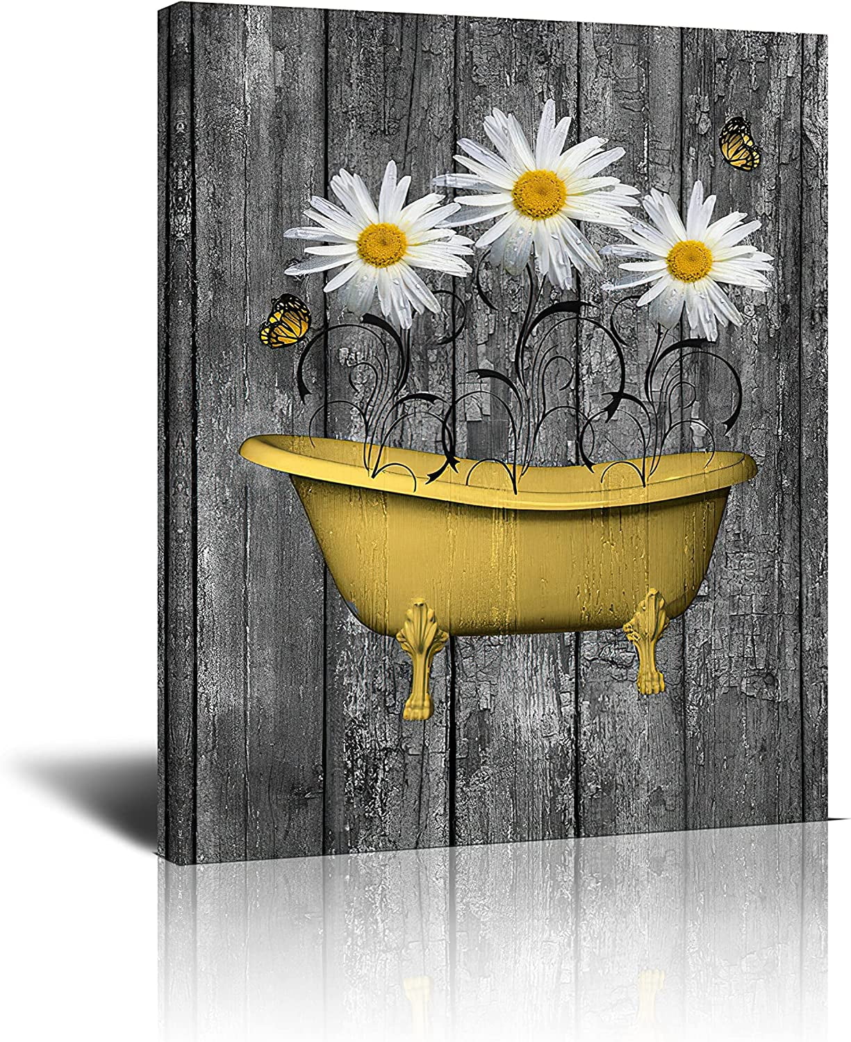 Rustic Farmhouse Daisy Canvas Wall Art Bathroom Decor Brown Blue Daisy ...